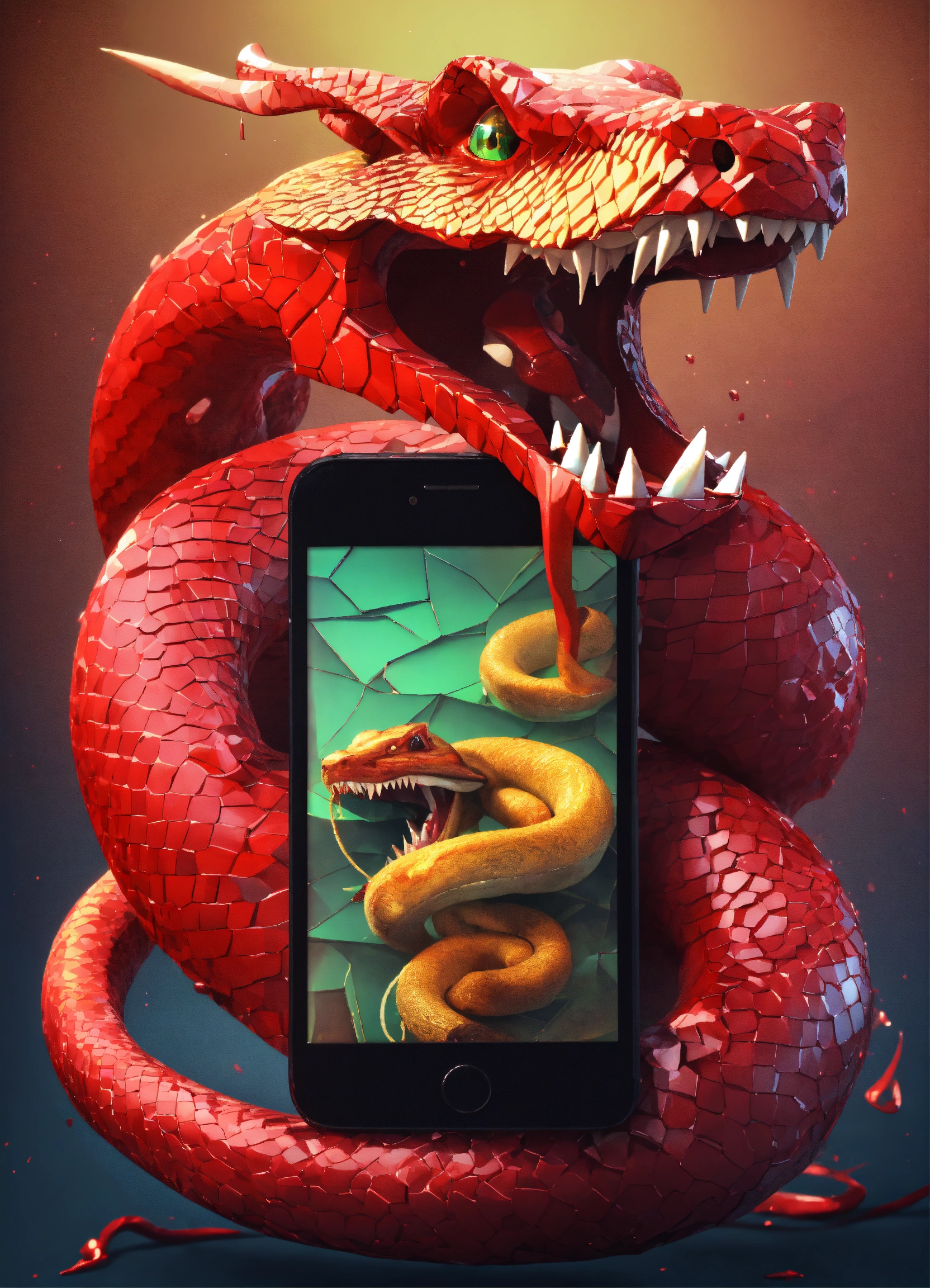 Lexica - Satan biting into smart phone screen snake crying verry ...