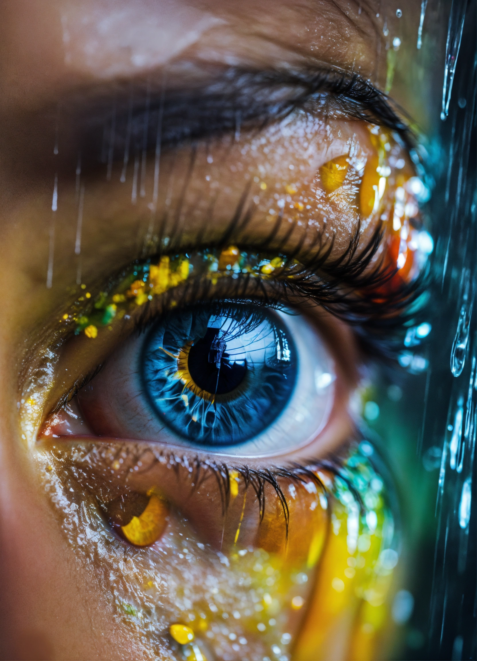 Lexica - A closeup rainstorm, eye, double exposure, vivid colors ...