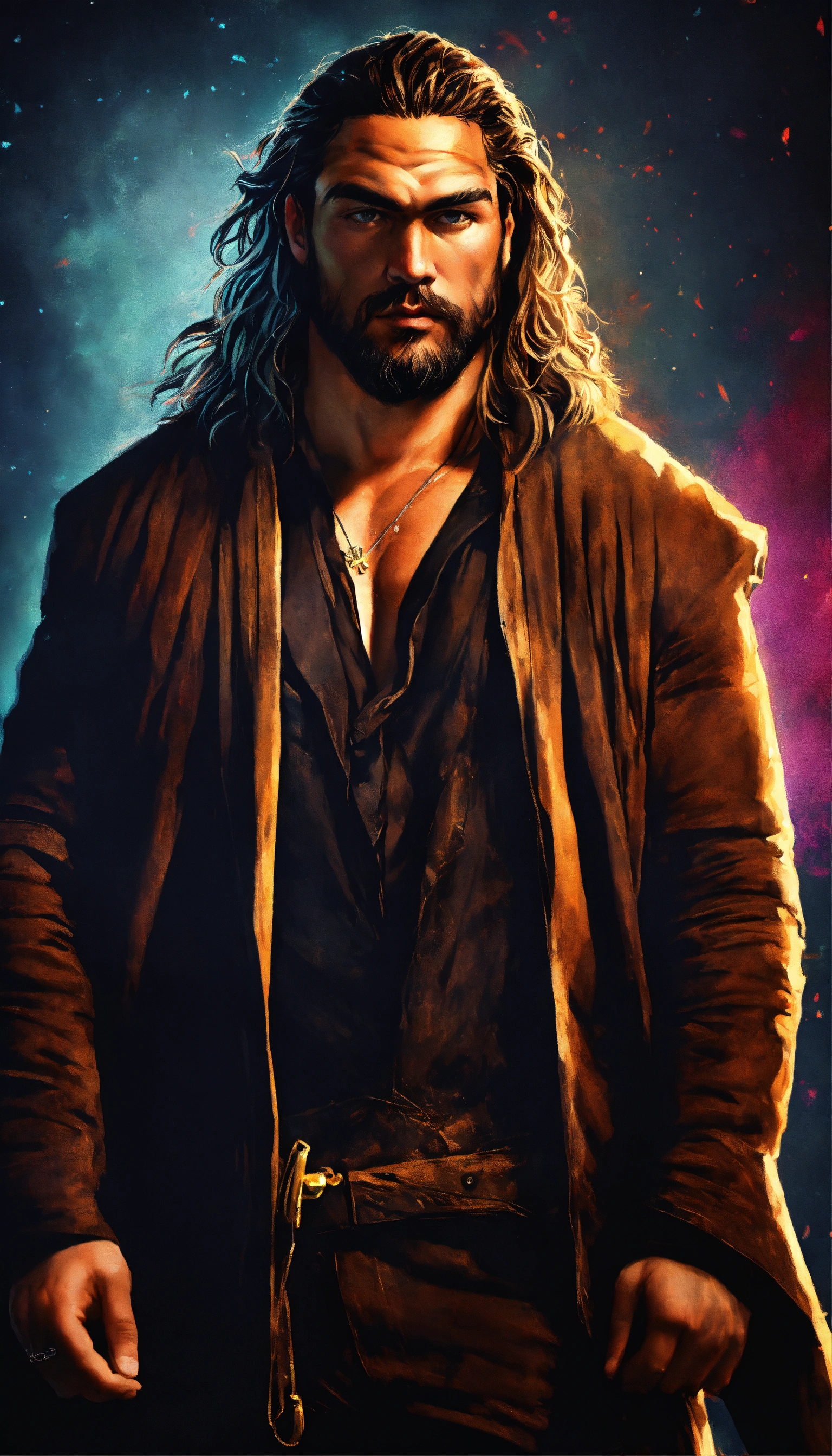Lexica - Jason Mamoa, illustration, 2d, realism, black flat background ...