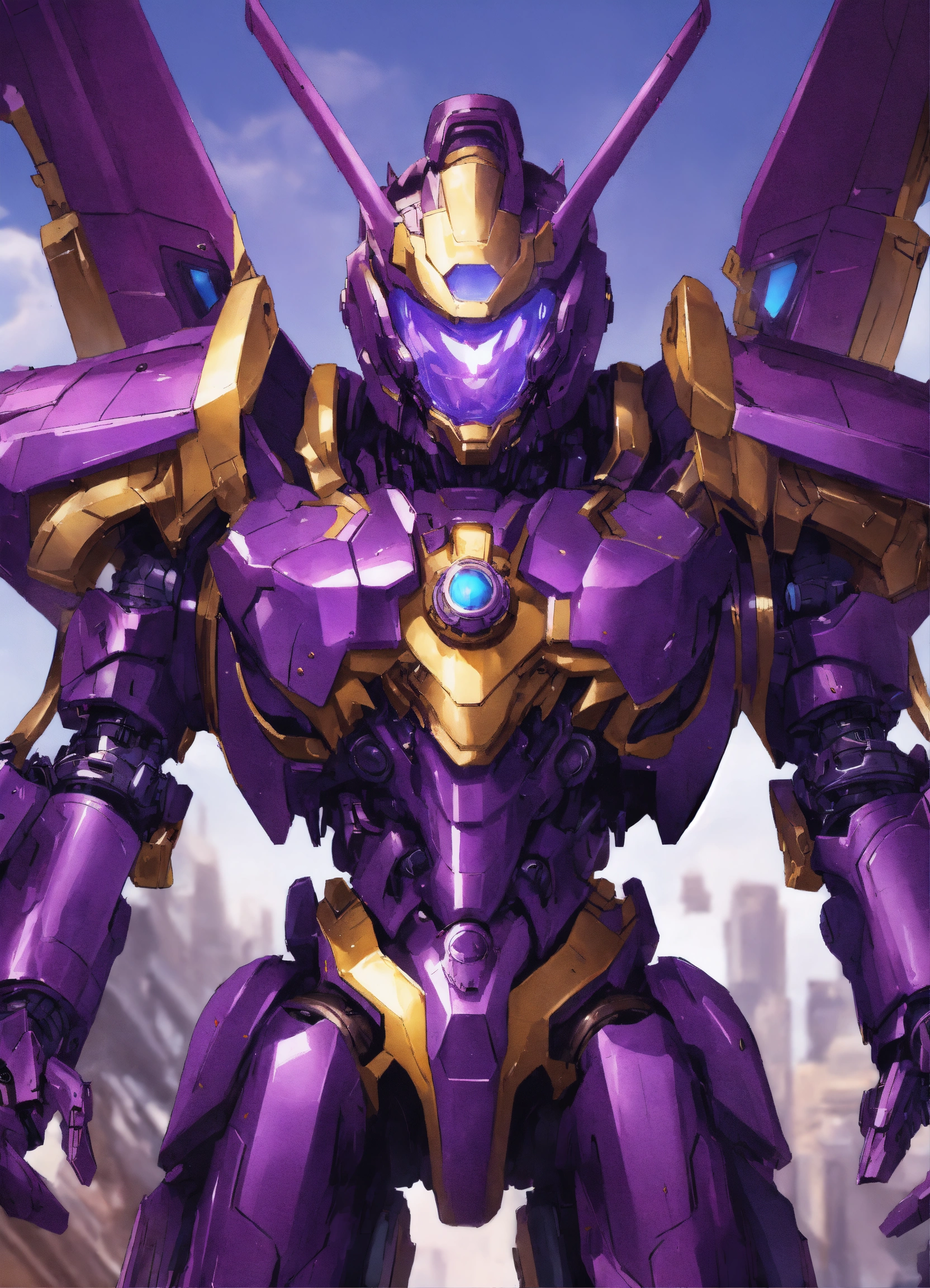 Lexica - Anime art of a royal purple purely mechanical gear large mecha ...