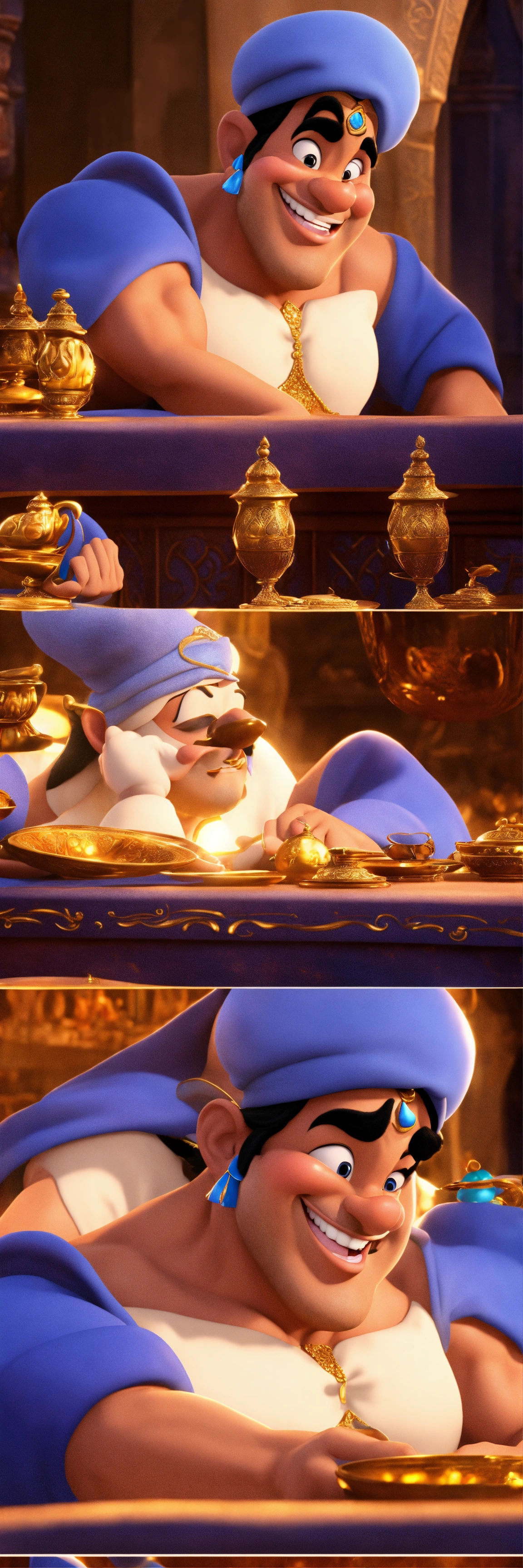 Lexica - 3d cartoon disney aladdin genie in white ḥaṭṭah showing ...