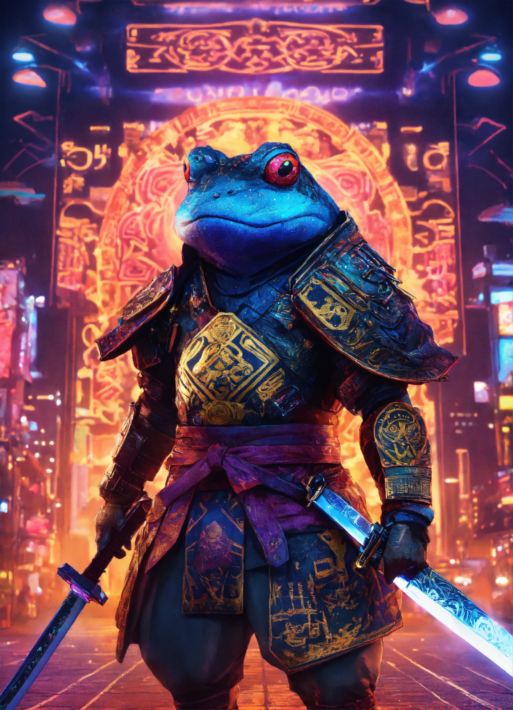 Lexica - A diamond metal occult toad as a Samurai with a sword in a ...