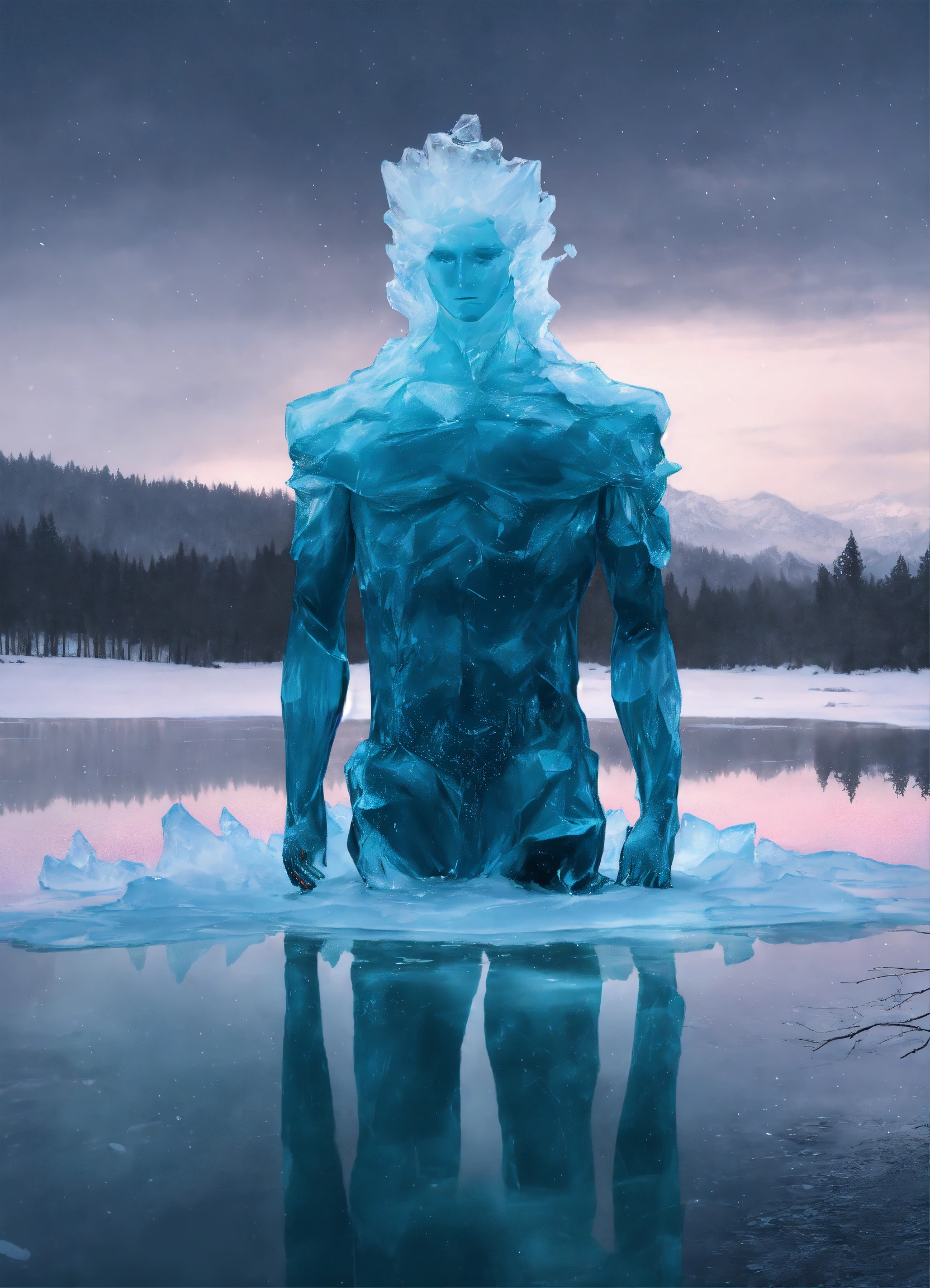 Lexica - Human frozen in ice in the middle of a lake, digital art, cocytus