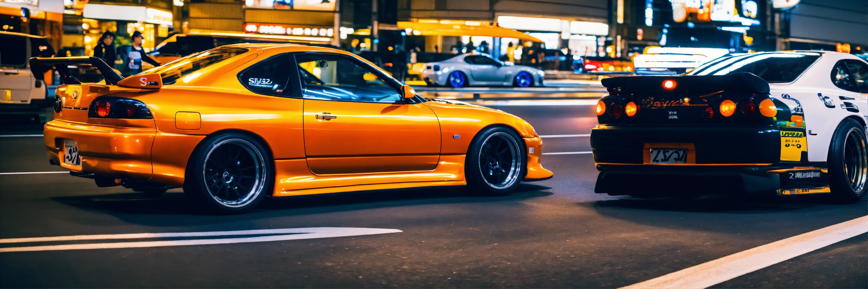 Lexica - A colorful orange Nissan Silvia S15 with a spoiler racing a ...