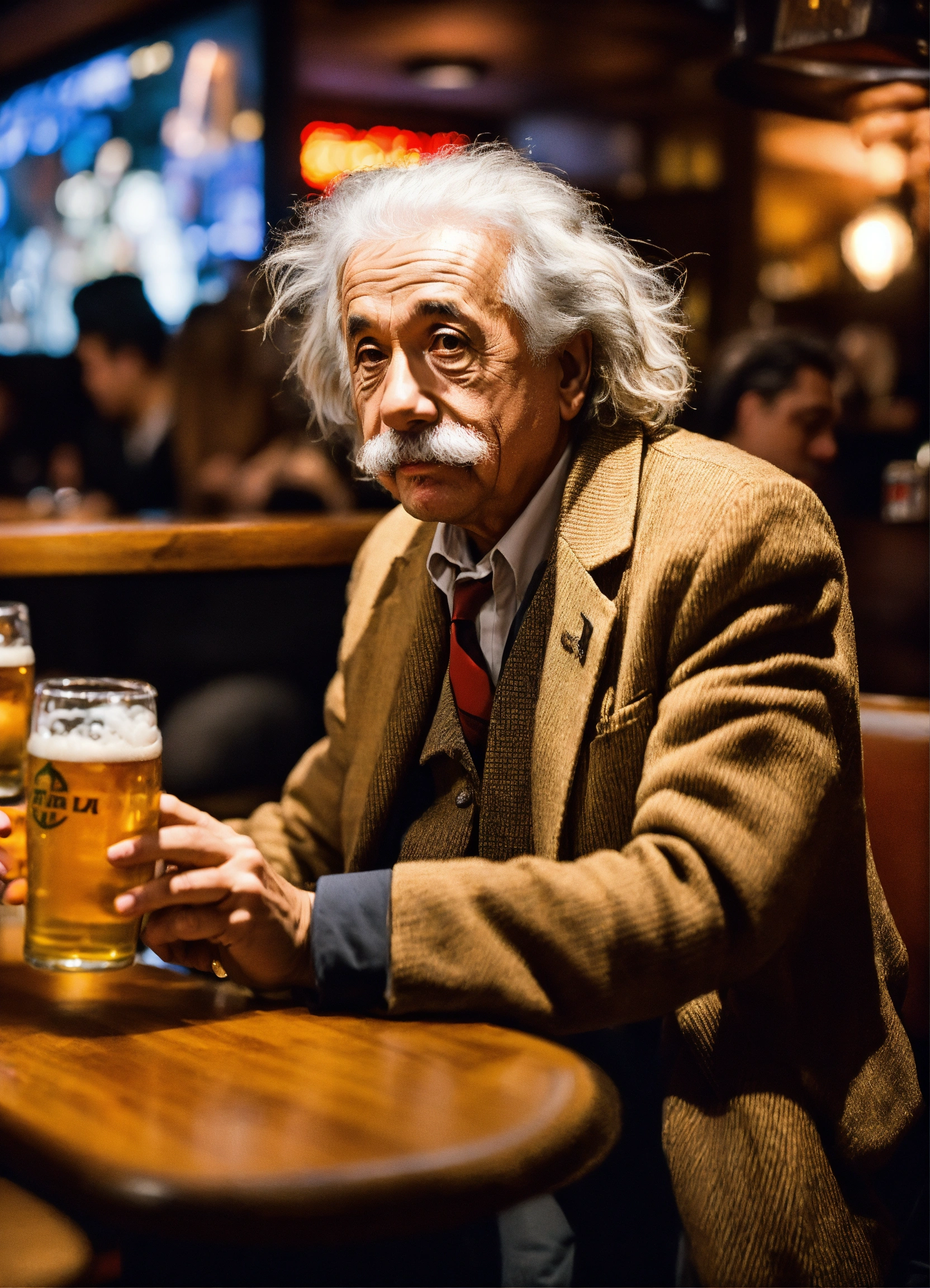 Lexica - Albert Einstein drinking beer at a bar on trivia night