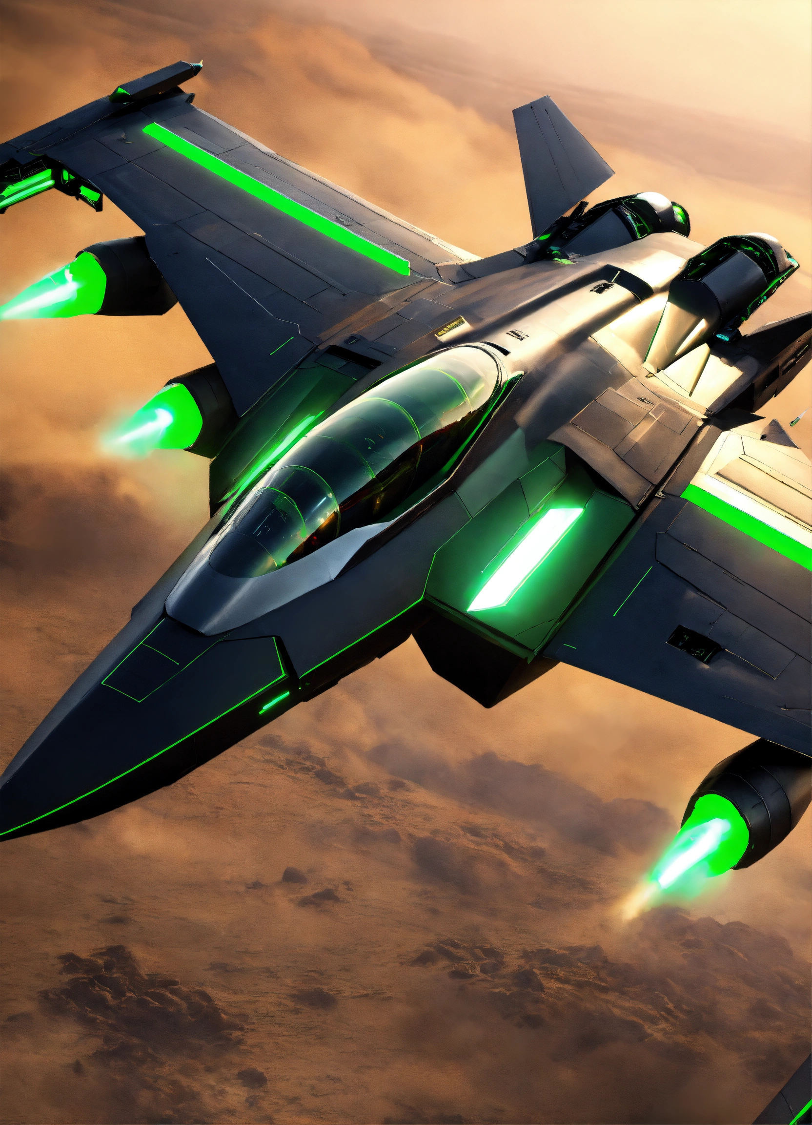 Lexica - Sci fi black and green fighter jet, unreal engine