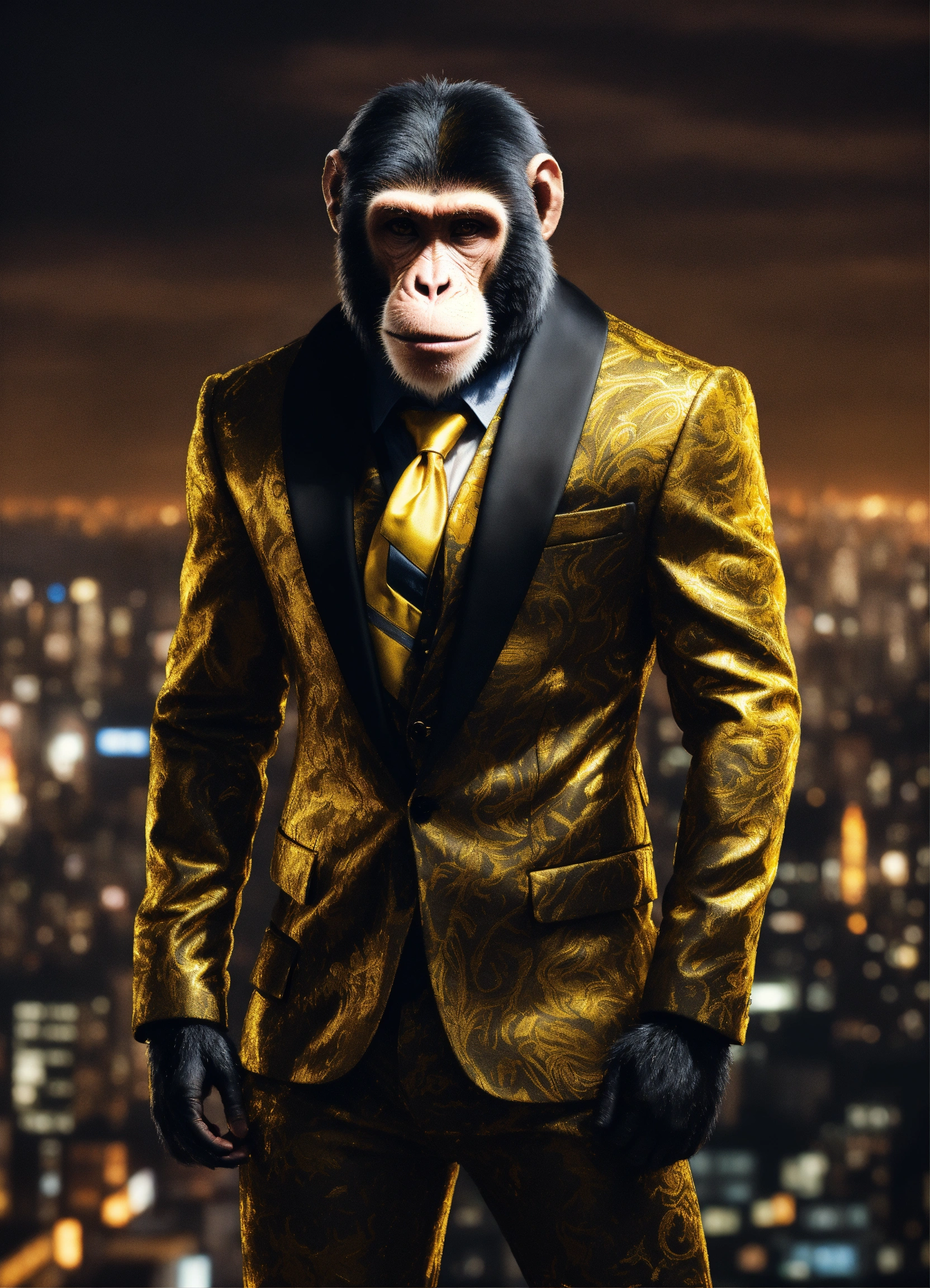 Lexica - Portrait of a monkey wearing a black and gold suit, ultra ...