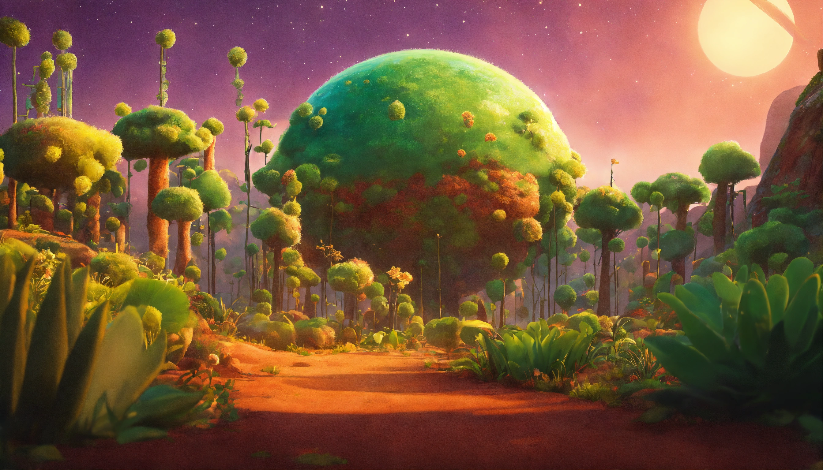 Lexica - A planet with furry plants, pixar art style, poster for cartoon