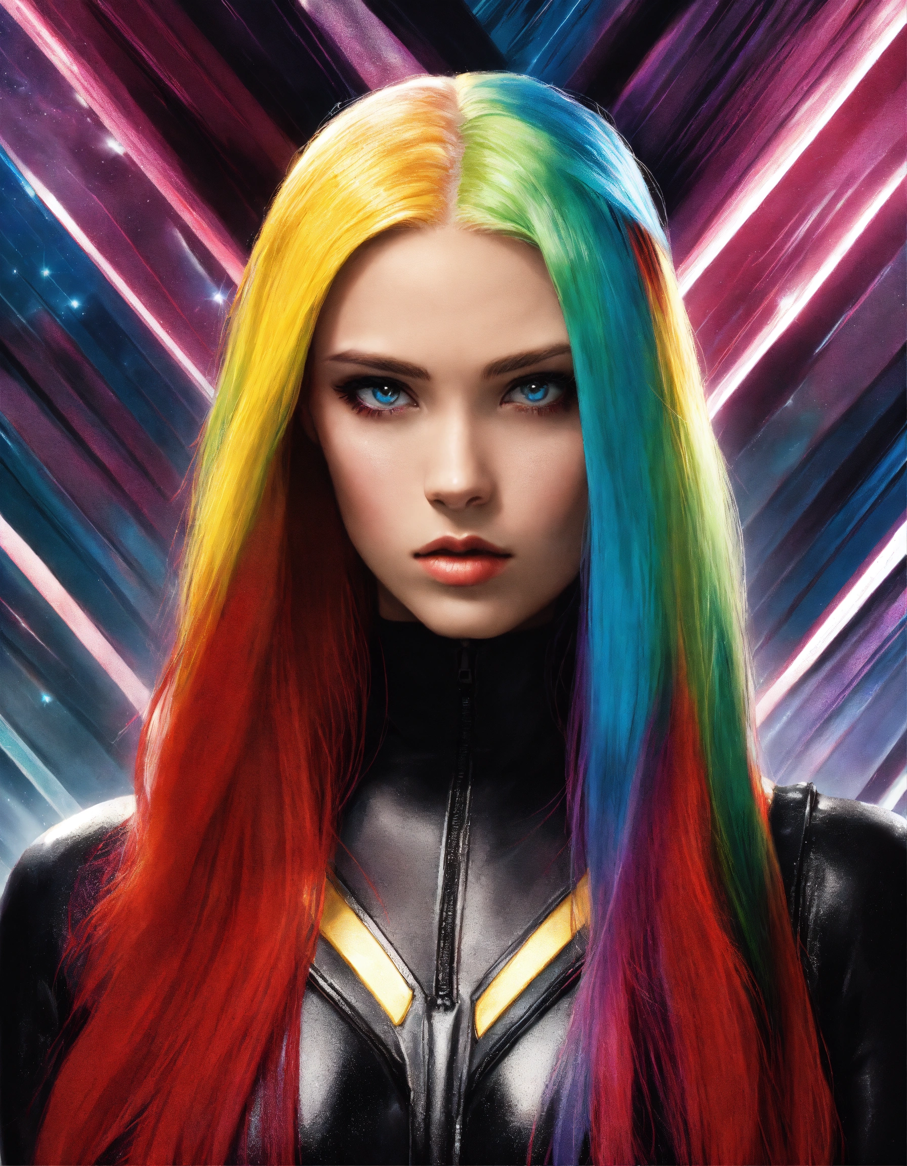 Lexica - X men rouge black white streak hair chrome rainbow universe