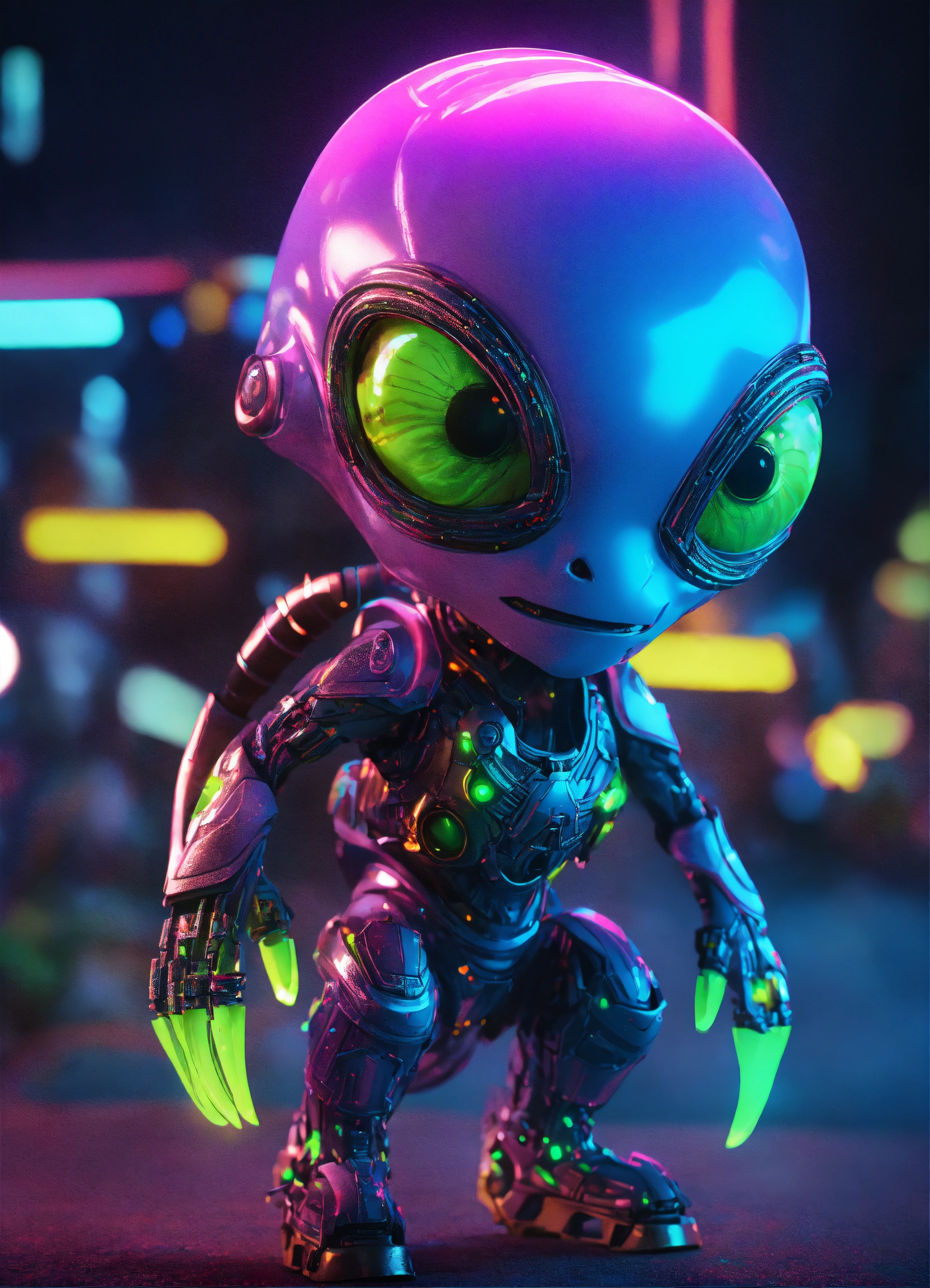 Lexica - Cute alien monster, full-body, neon glow colors, highly ...