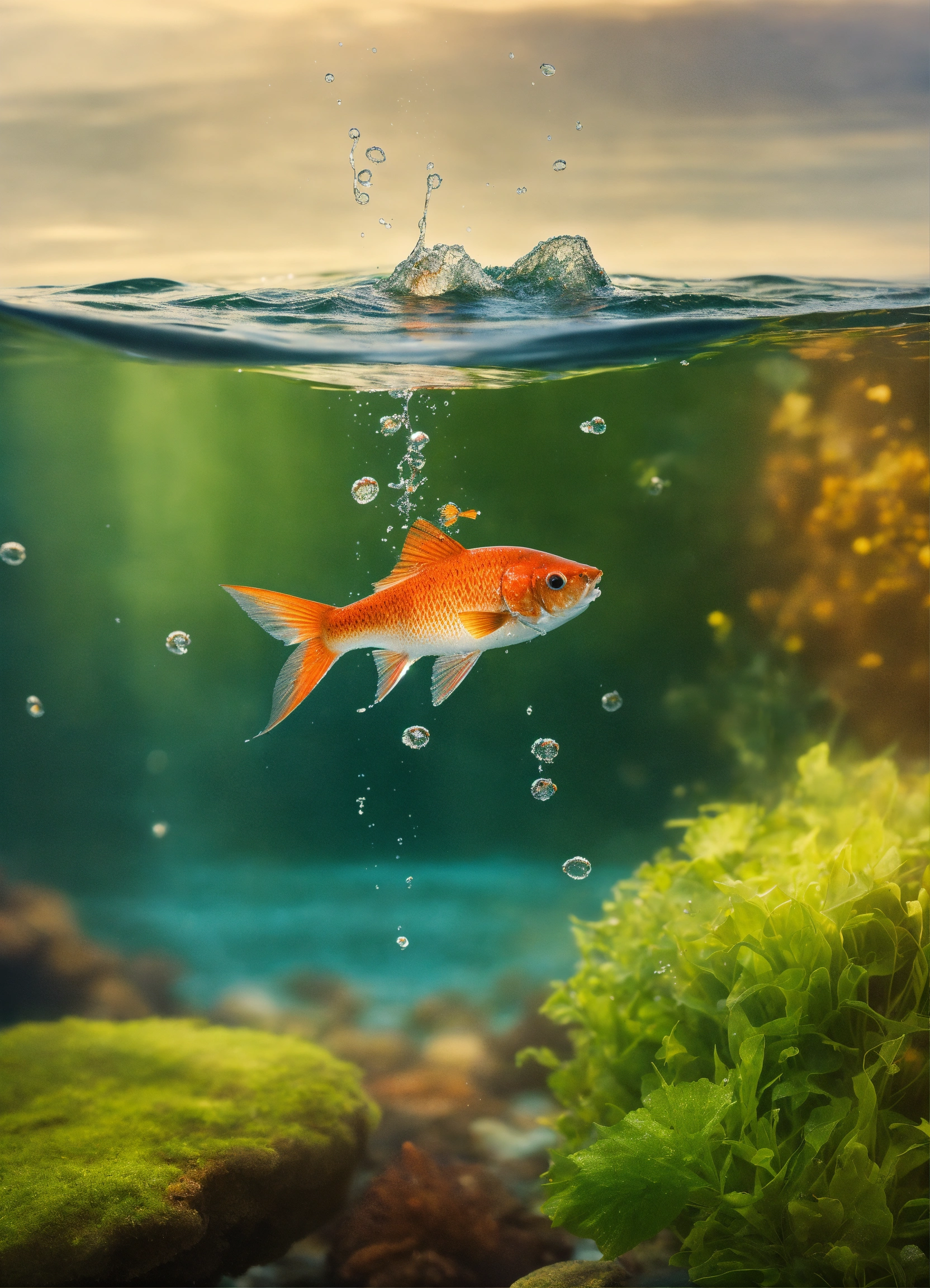 Lexica - The drop falls below the water surface, it morphs into a small ...