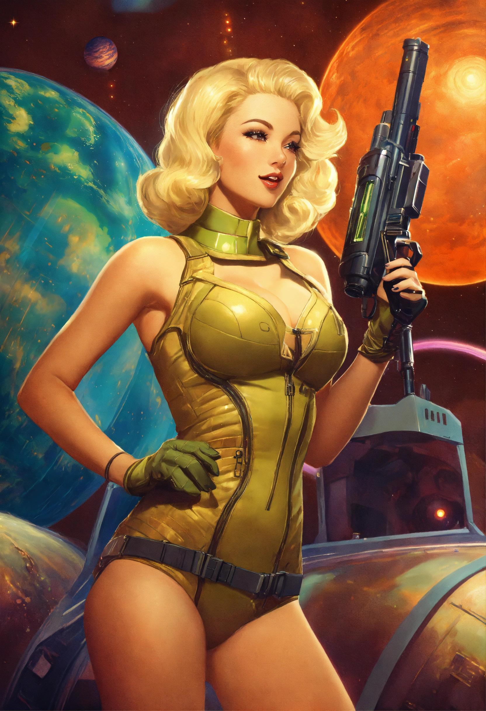 Lexica - Photo, sci-fi, blonde, long hair, real, flirtatious, winking, bombshell, bimbo, aliens ...