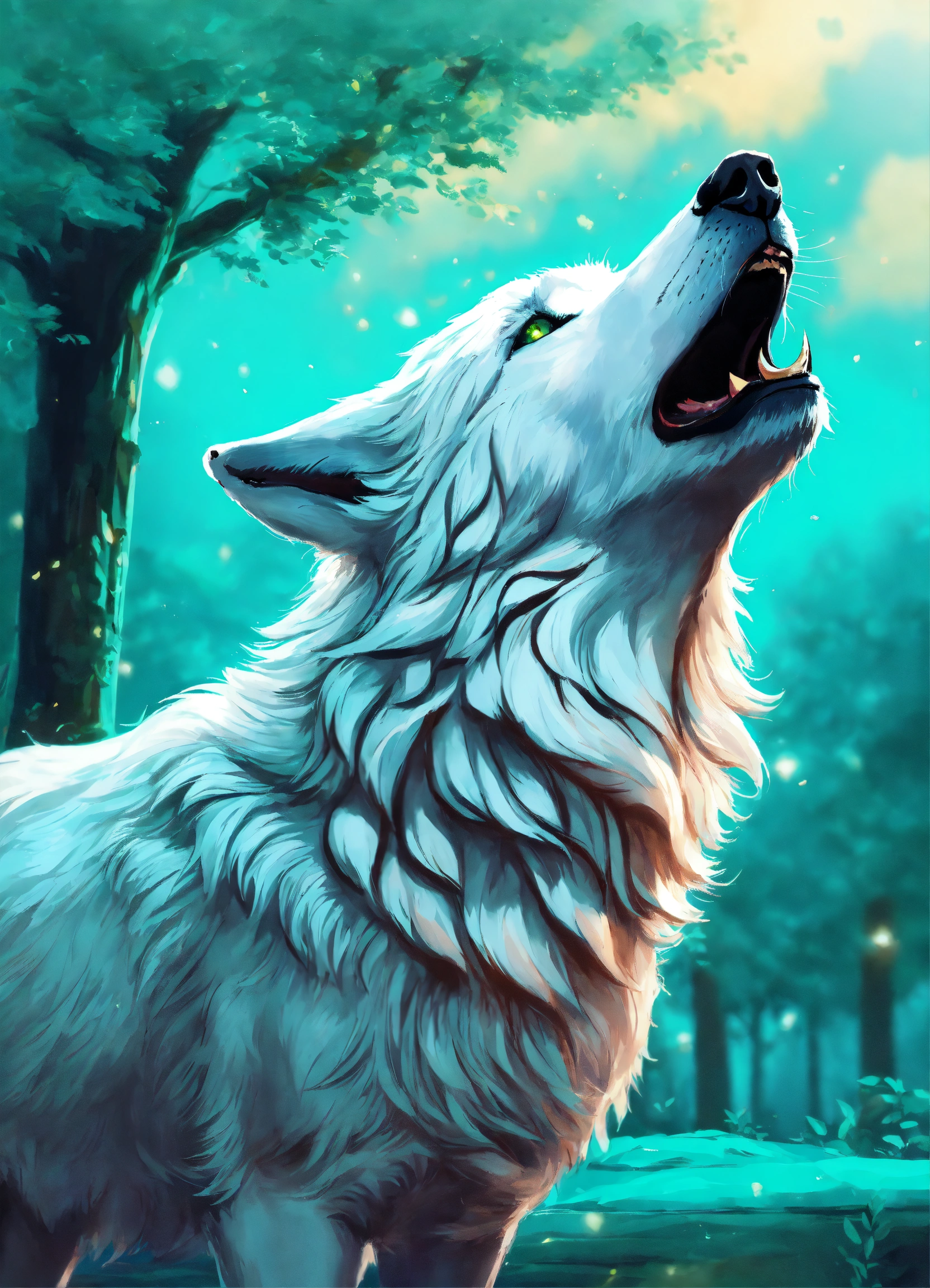 Lexica - A white wolf sniffing the wind, its muzzle raised upwards ...