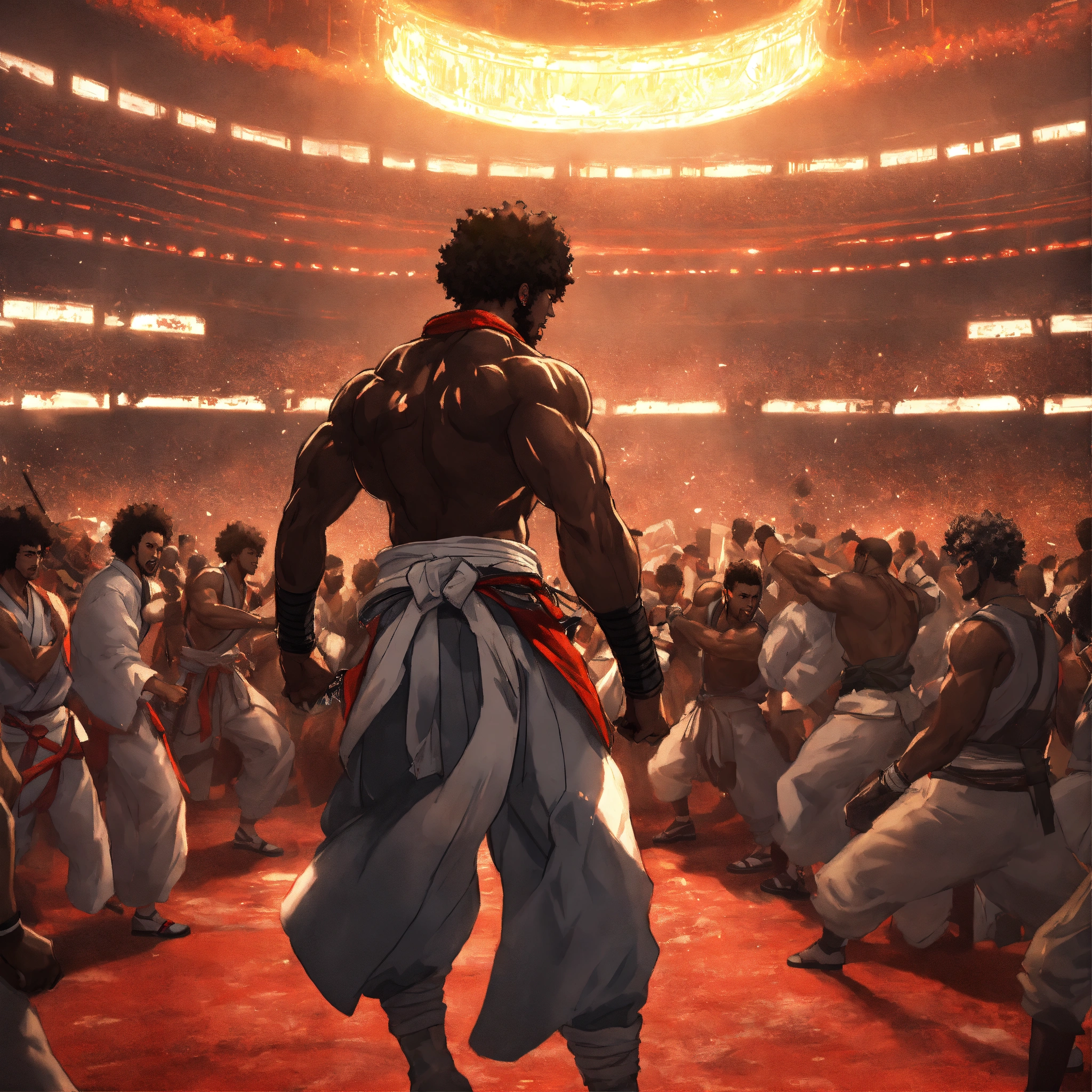 Lexica - Afro samurai anime, fighters punching in ring with crowd ...