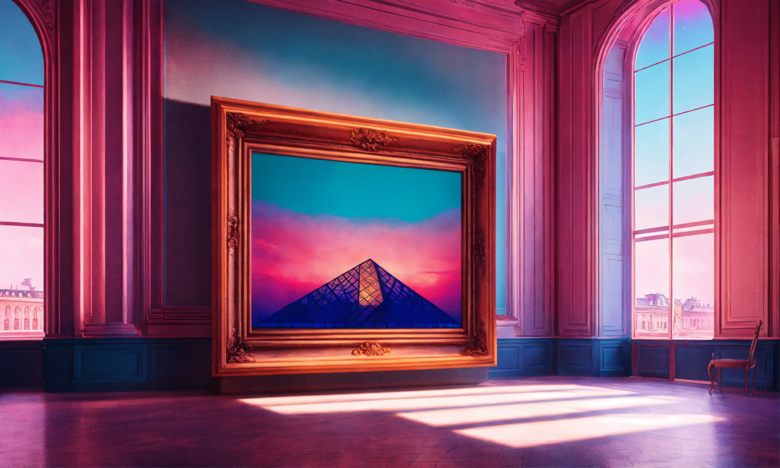 Lexica - Large room at the louvre with massive framed painting on the ...