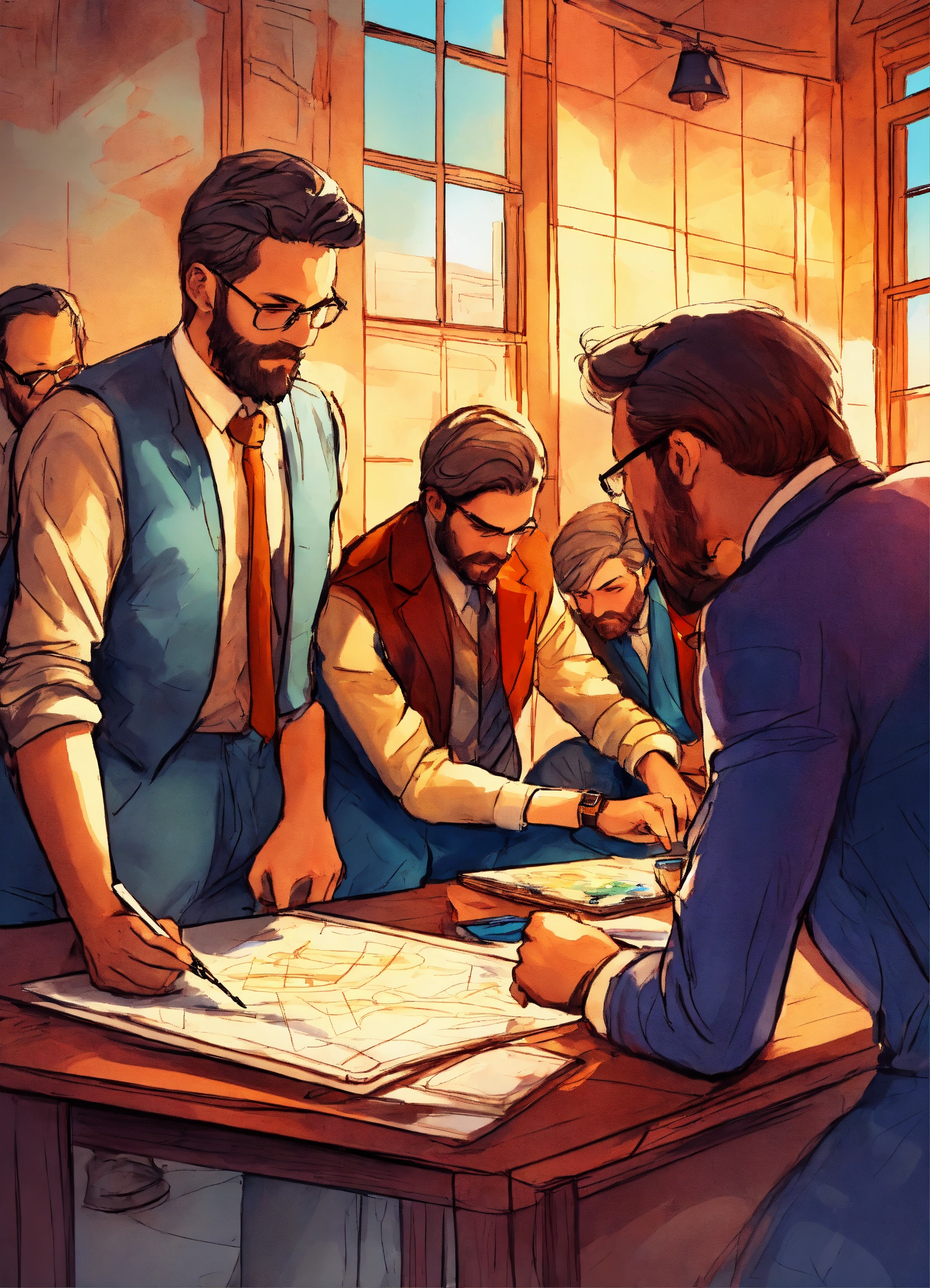 Lexica - A hand drawn painting of a group of American founders or ...