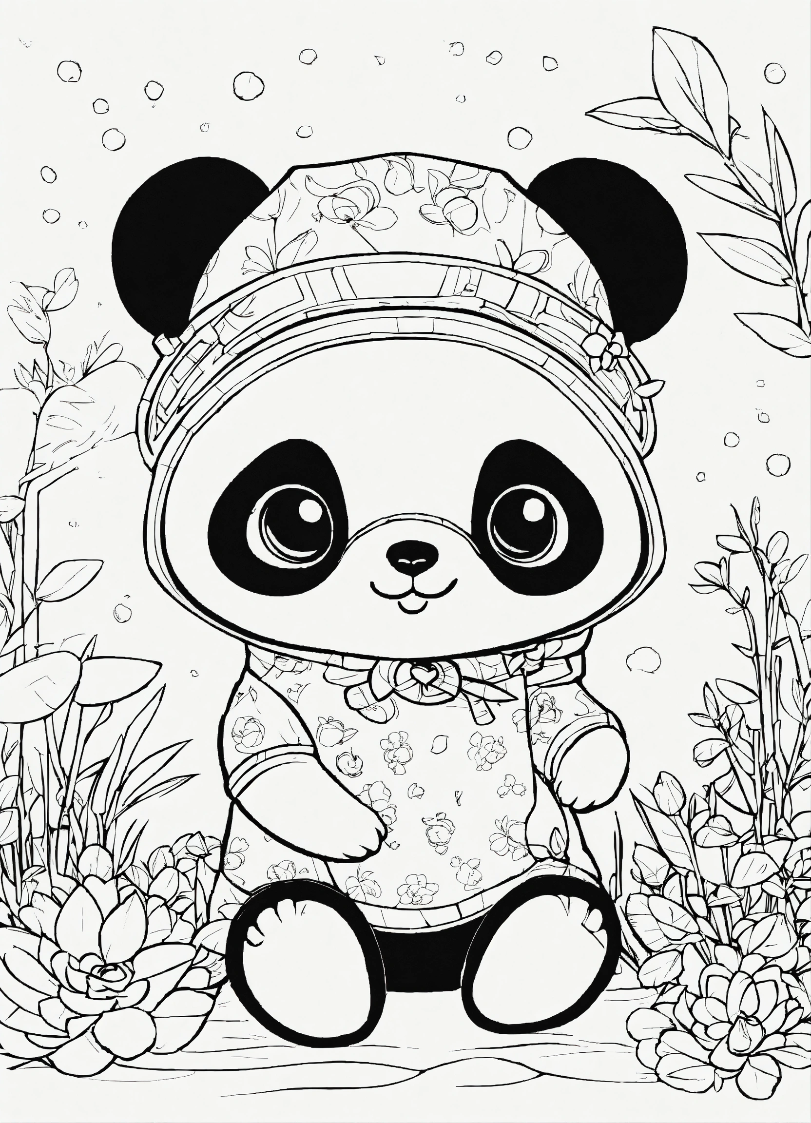 Lexica - Cute baby girl panda coloring page, solid white background
