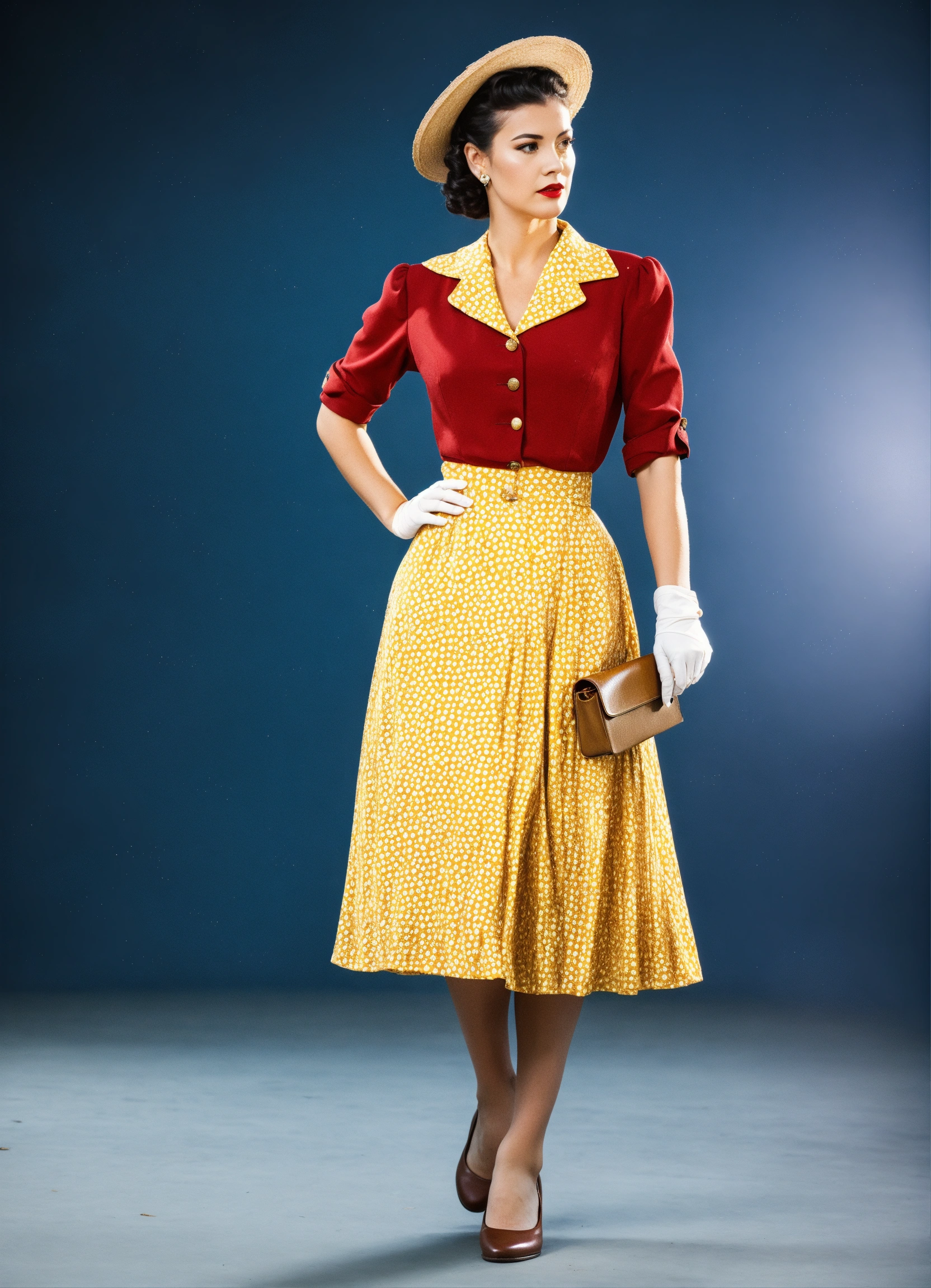 Lexica - Woman wearing 1950 clothes full body walking front