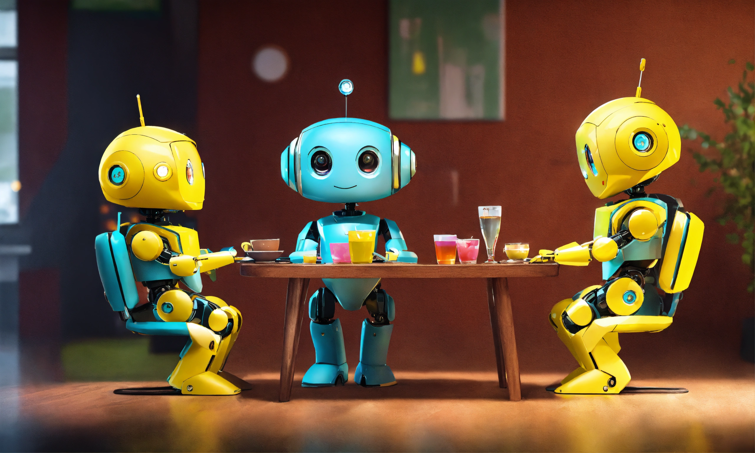 Lexica - Multiple cute robots discussing around a table