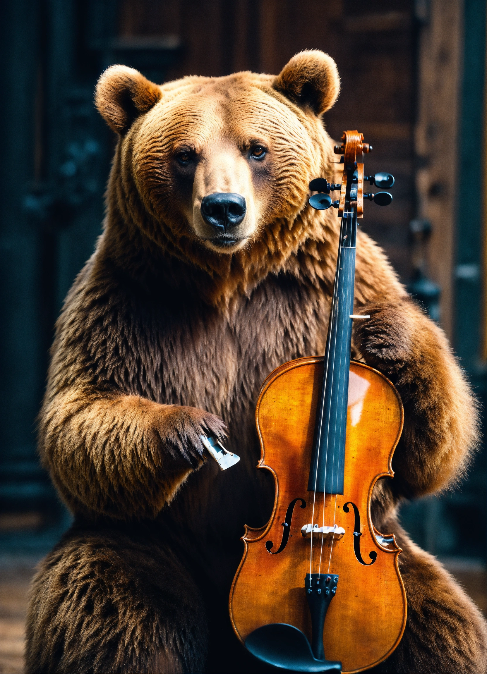Lexica - Grizzly bear holding violin, best quality, real picture, intricate details, Nikon D850 ...