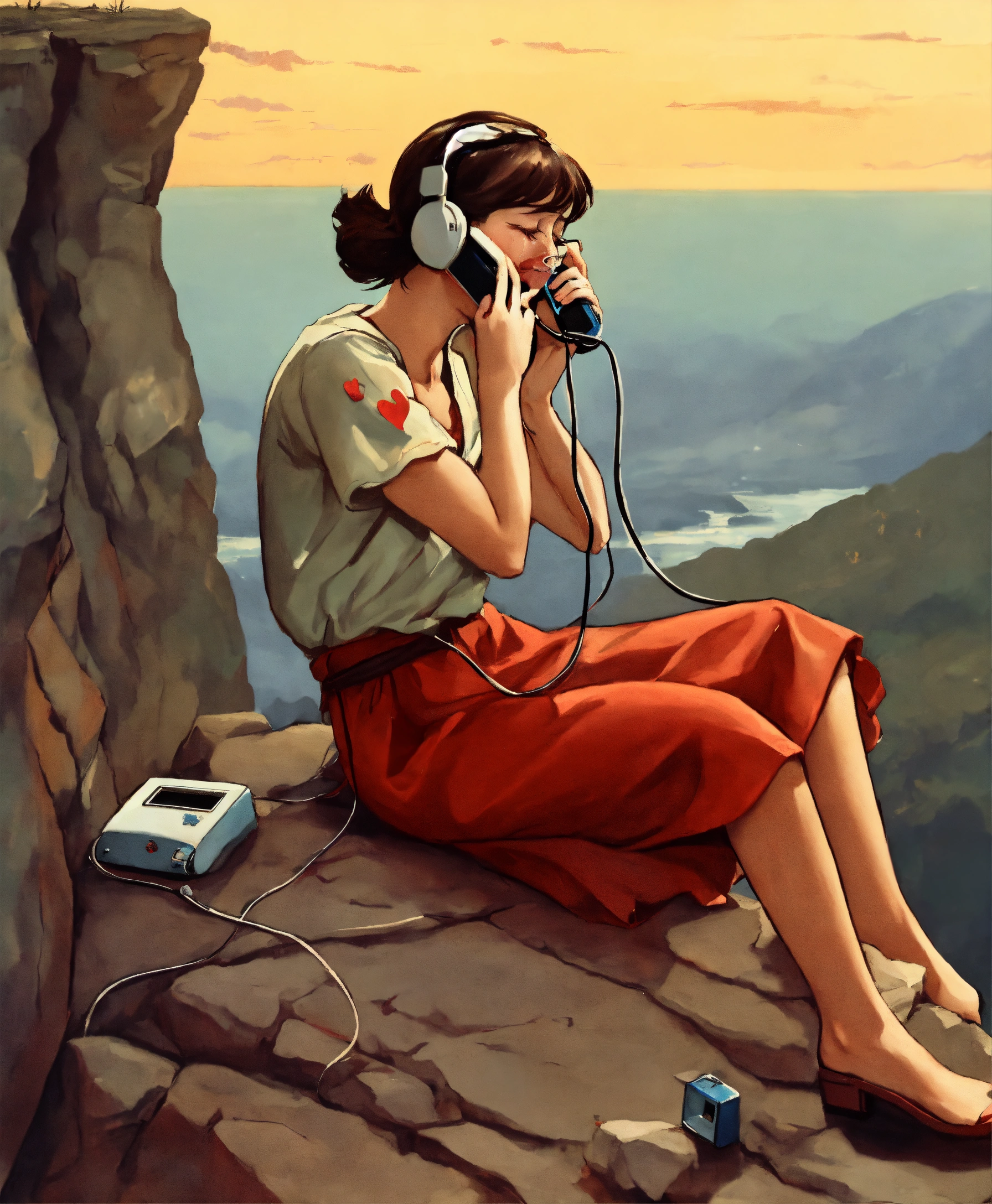 Lexica - A broken heart personified calling on the phone from a cliff ...