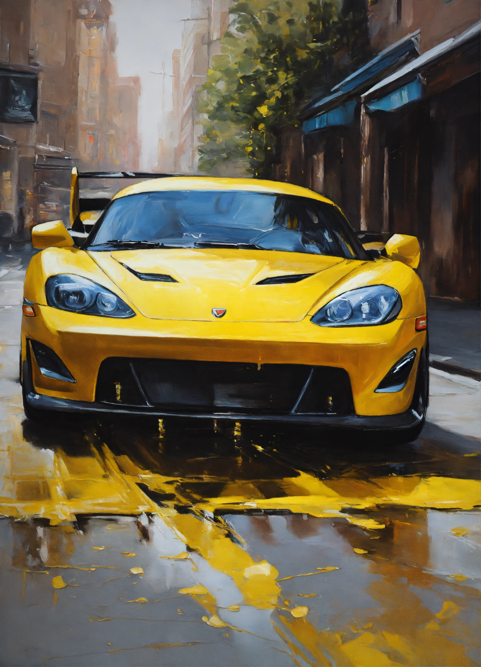 Lexica - Yellow car sport car oil painting