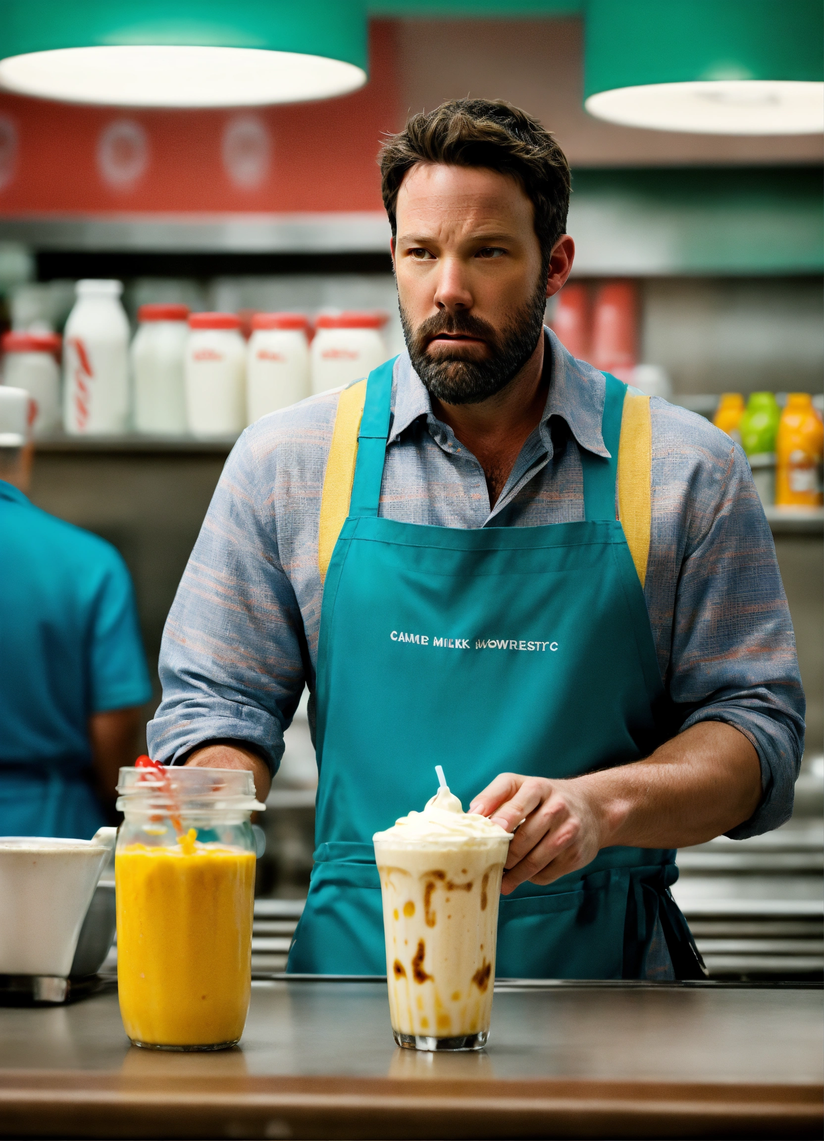Lexica - Ben Affleck as a cafeteria worker making milkshakes. Award ...