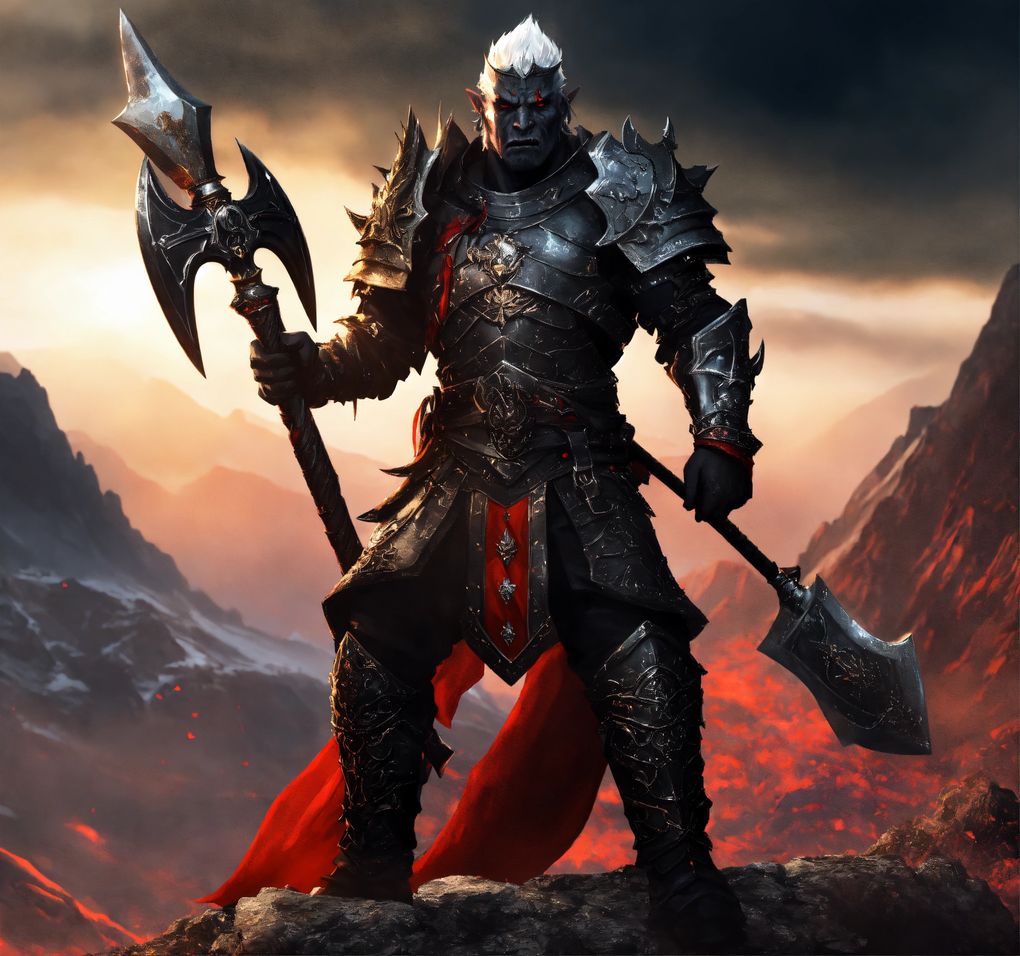 Lexica - Fantasy setting, a sinister-looking Orc Lord, with black skin ...