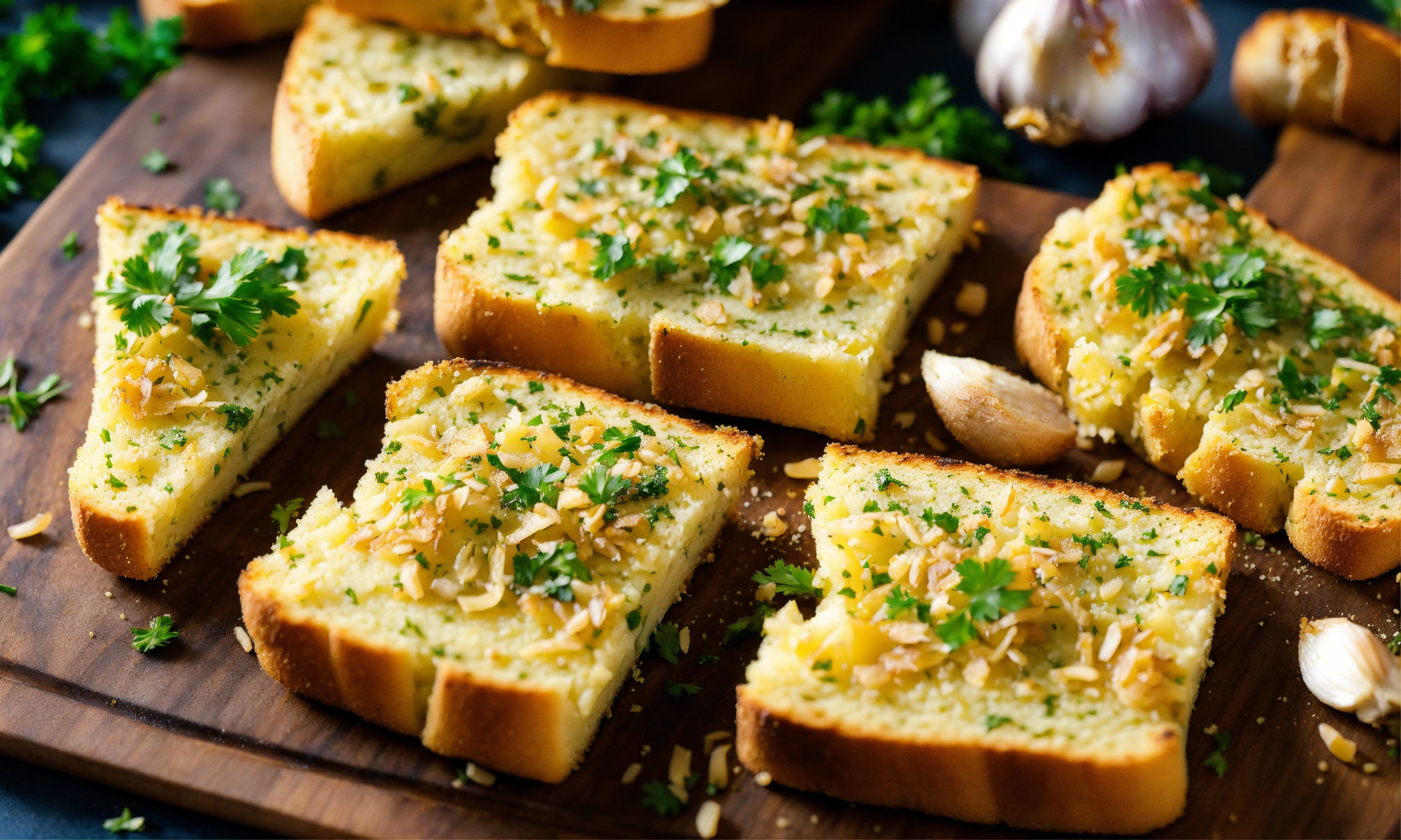 Lexica - Garlic Bread Slices of crispy garlic bread, perhaps garnished ...