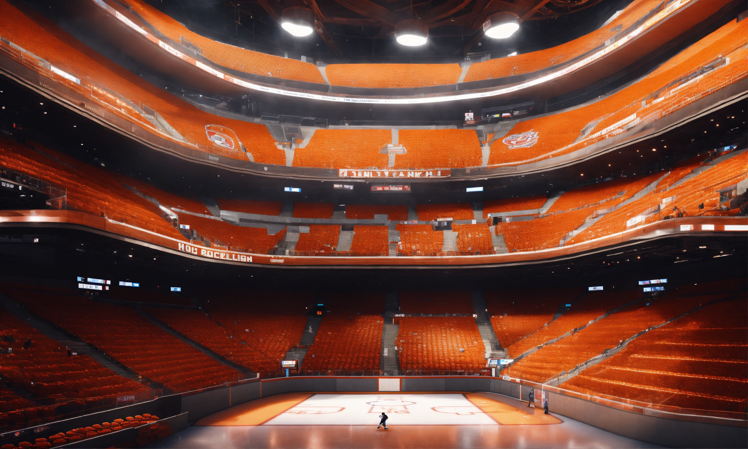 Lexica - An nhl sci fi hockey arena, multiple balconies, 8k, orange ...