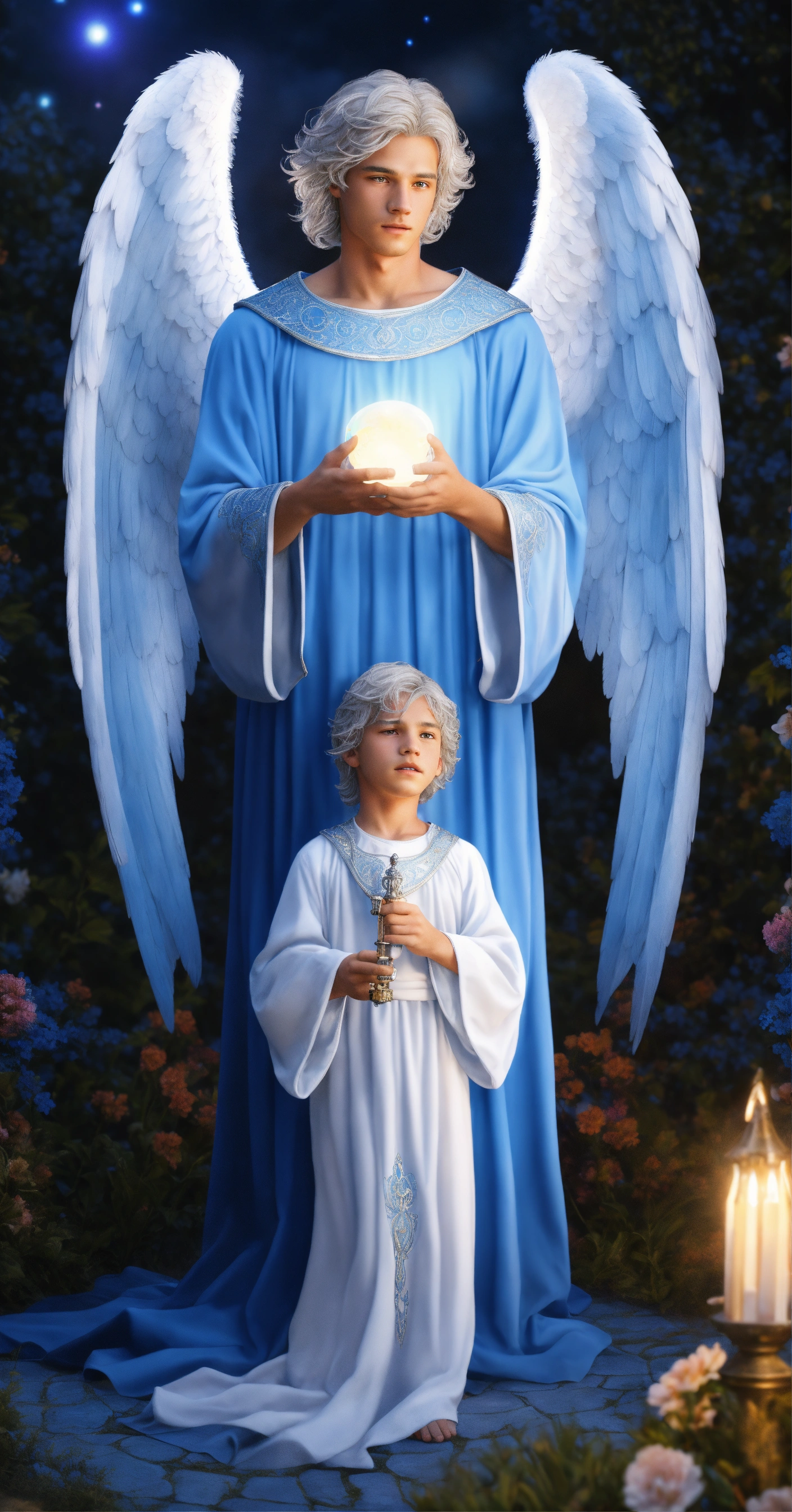 Lexica - 2 male guardian angels with detailed and luminous blue angel ...