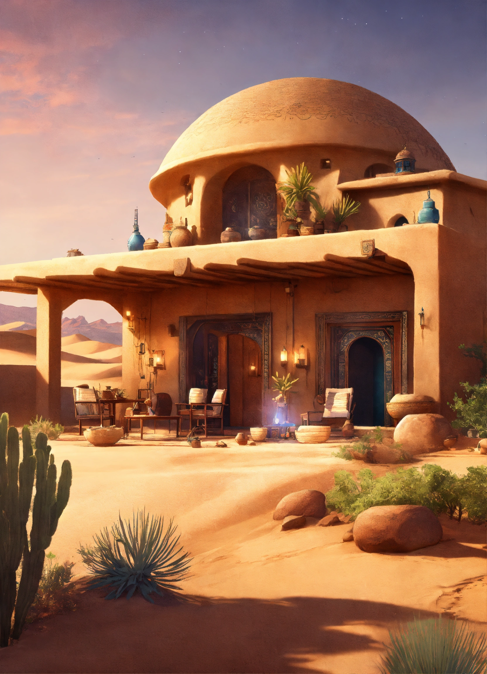 Lexica - Concept art of a large desert home, jakku, desert, flat roof ...