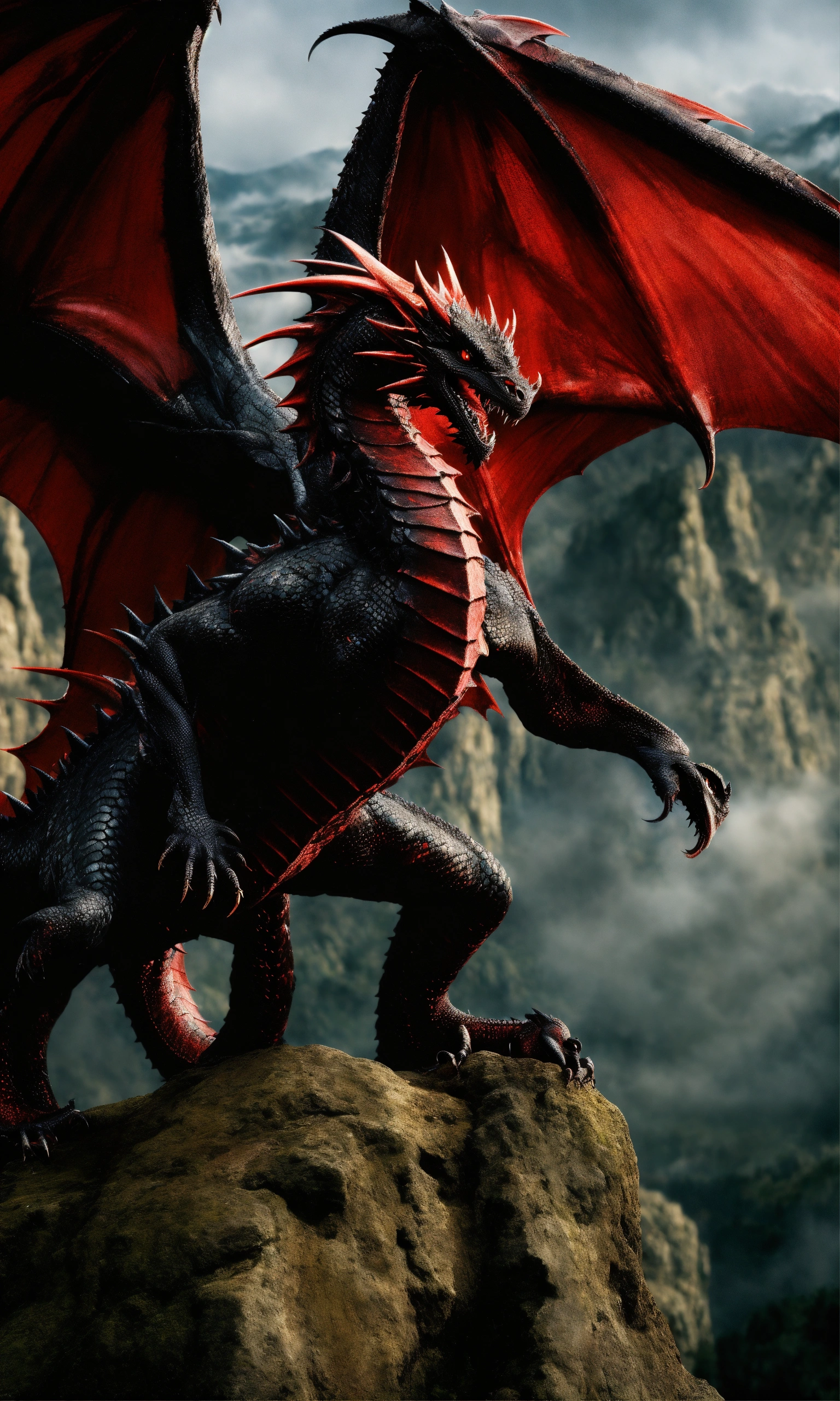 Lexica - Black and crimson red dragon long neck and huge wings lord of ...