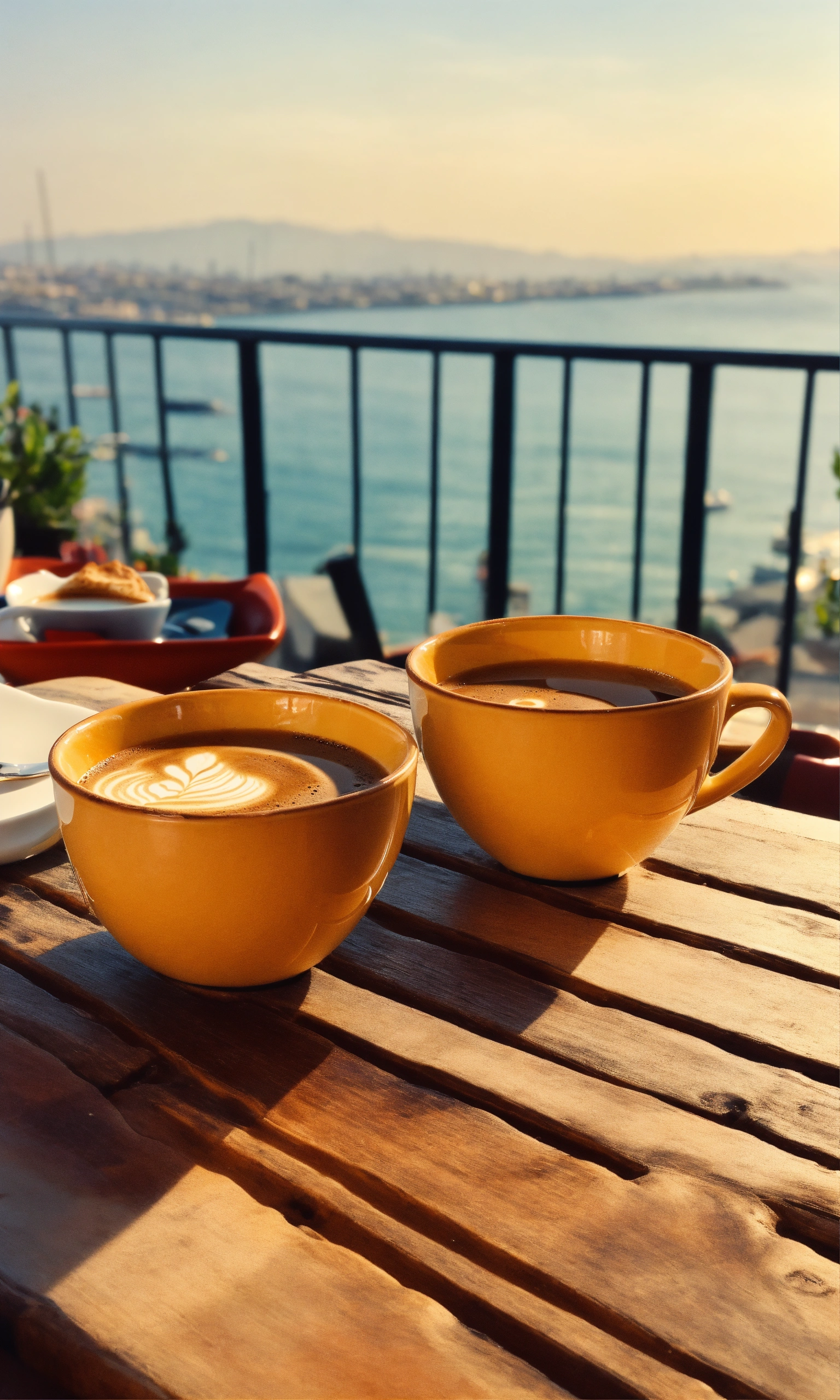 Lexica - Two cups coffee, table, seaview, cosy cafe, realistic, 4k ...
