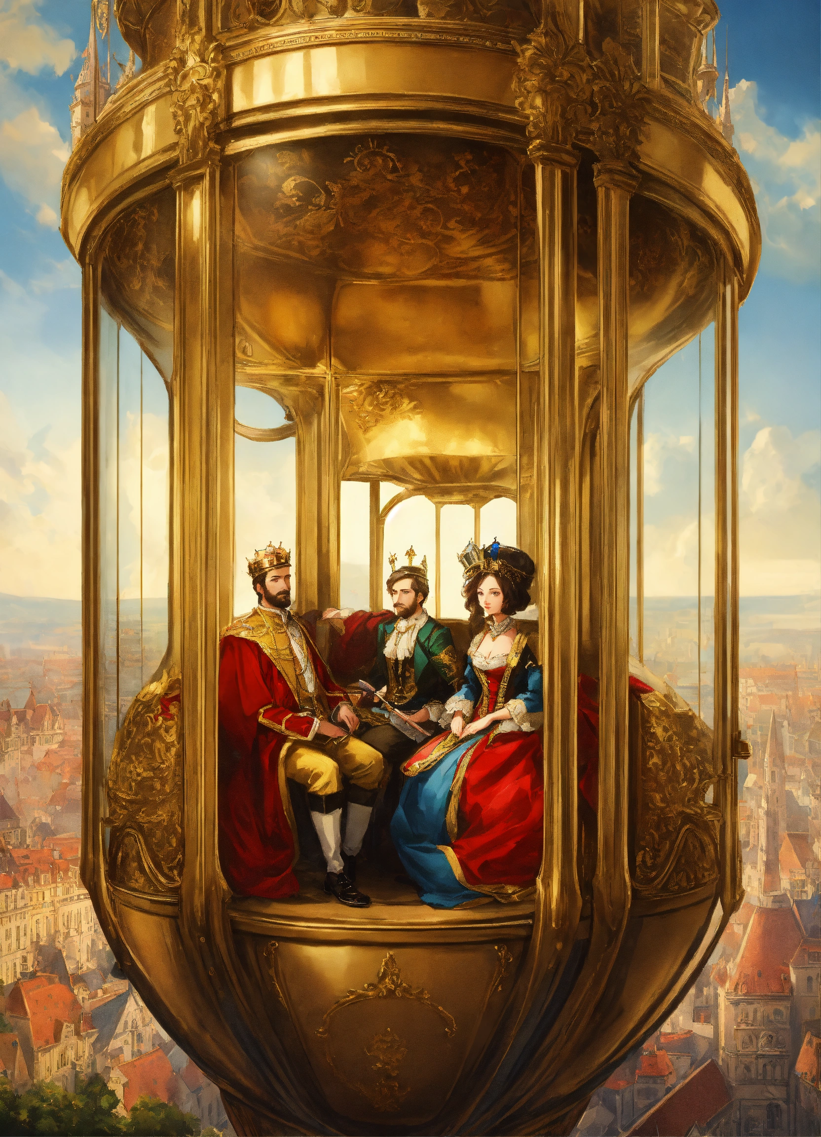 Lexica - Servants with Crown King sitting inside Flying capsule gold ...