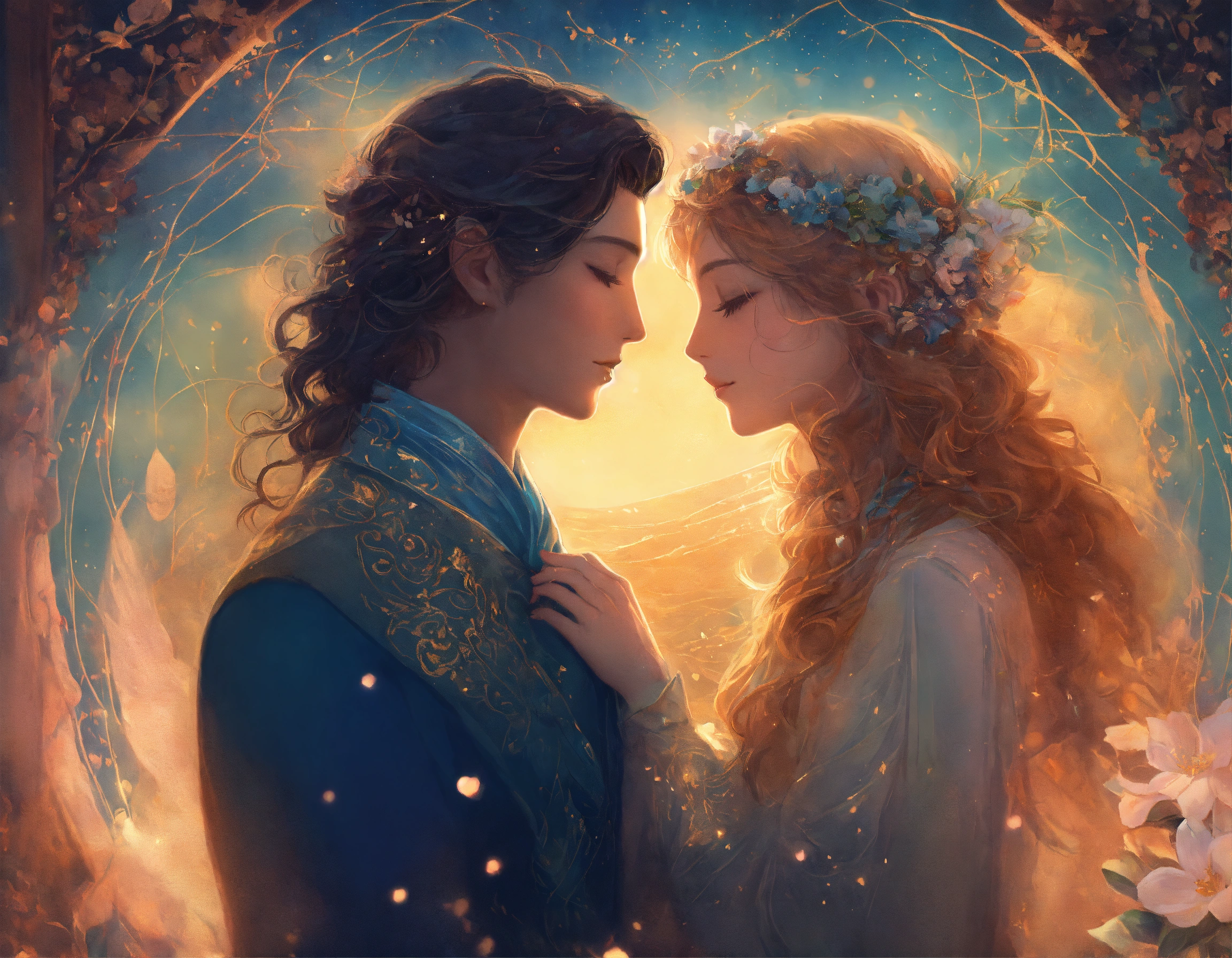 Lexica - "Create an ethereal and magical illustration representing two souls intertwining and ...