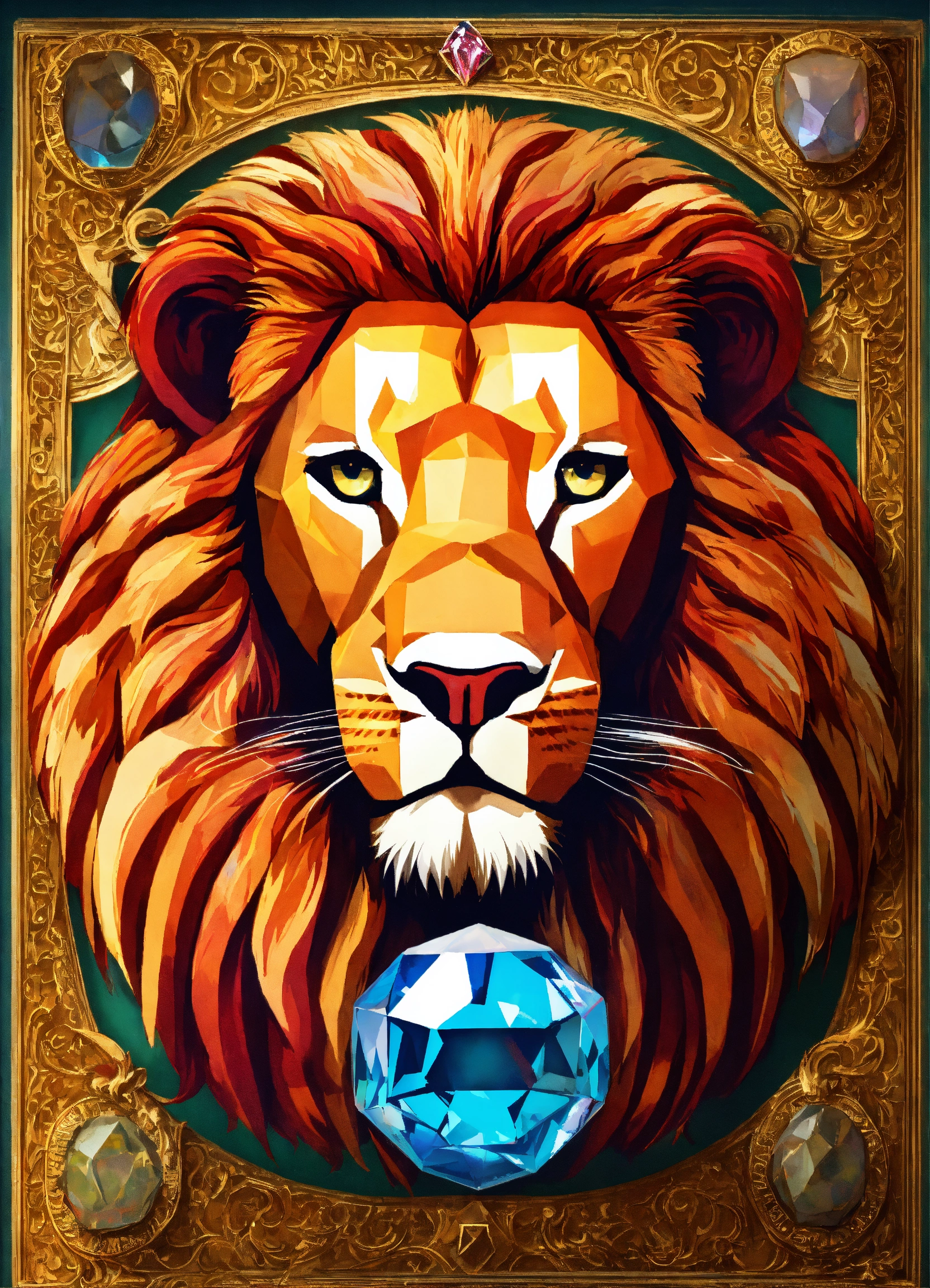 Lexica - A lion holding a gem