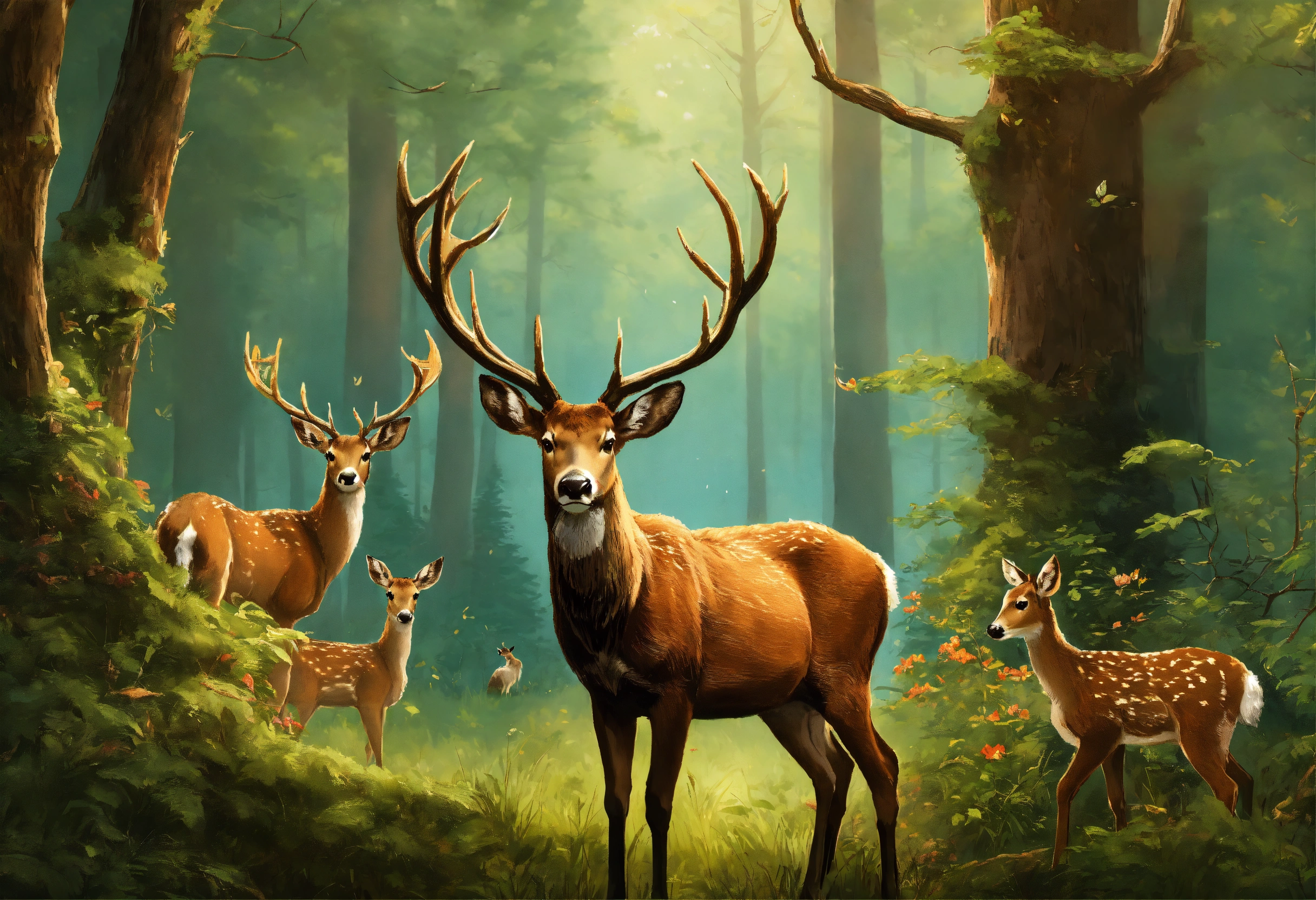 Lexica - Deer in front of a forest with woodland creatures peeking out ...