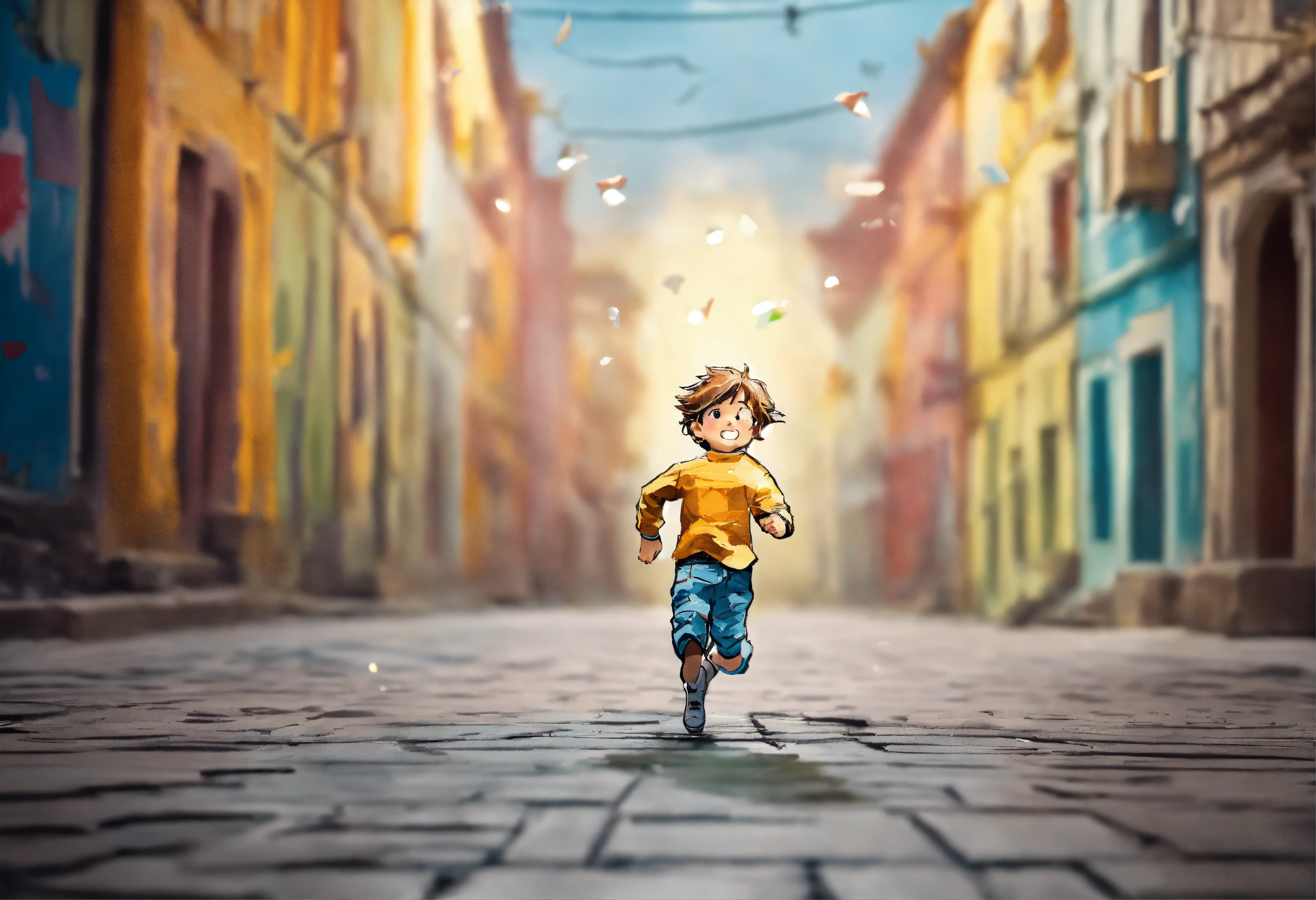 Lexica - Little boy made of paper with kid drawing style, escape ...