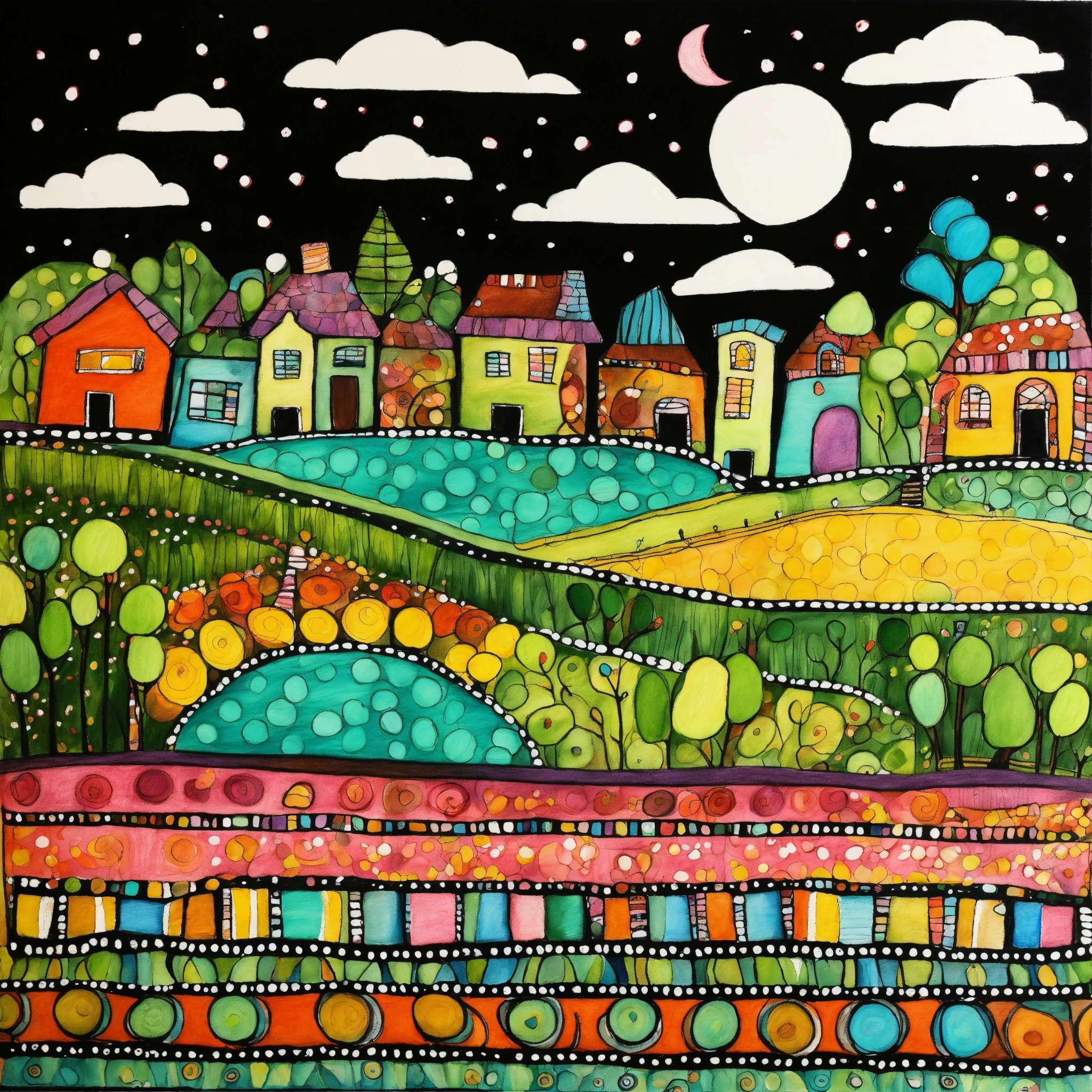 Lexica - Art drawing landscape scene folk art style inspired by karla ...