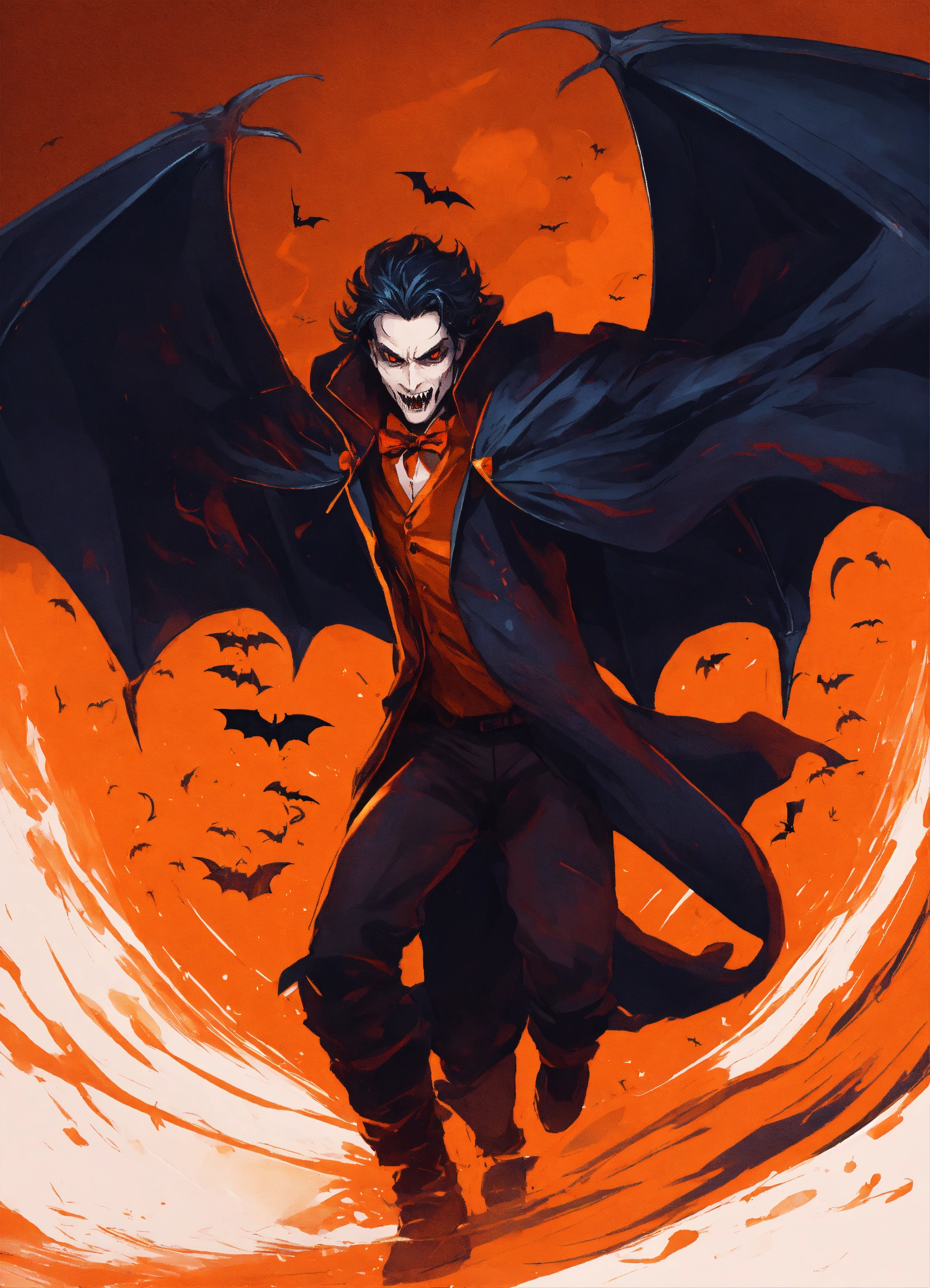 Lexica - A scary dark vampire flying, backdrop dark, orange smooth ...