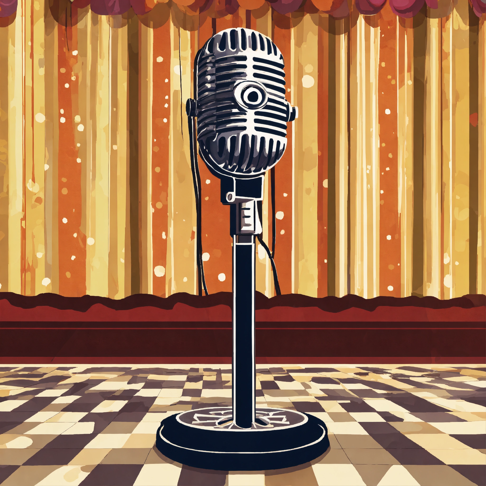 Lexica - Retro microphone on a long stand in a standup club, 60s poster ...