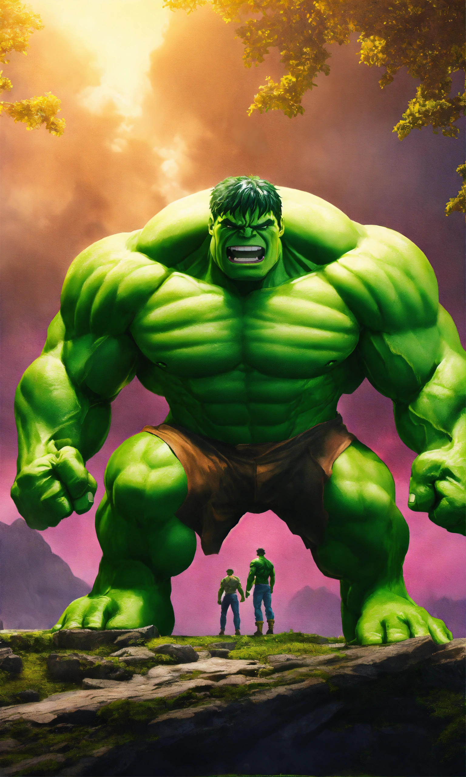 Lexica - Hulk meets Hulk in the multiverse, nature background, 2D render