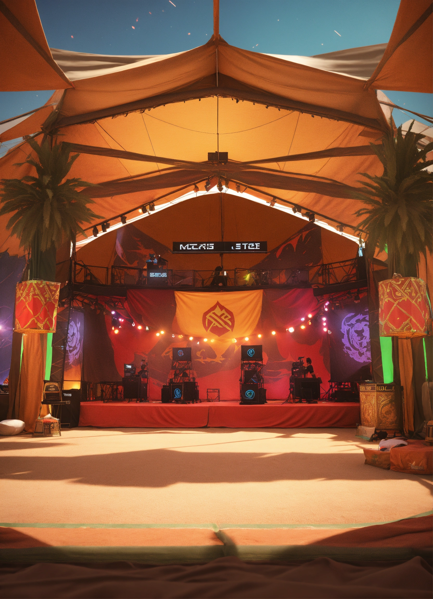 Lexica - Generate an image of a small esports venue's desert tent style ...