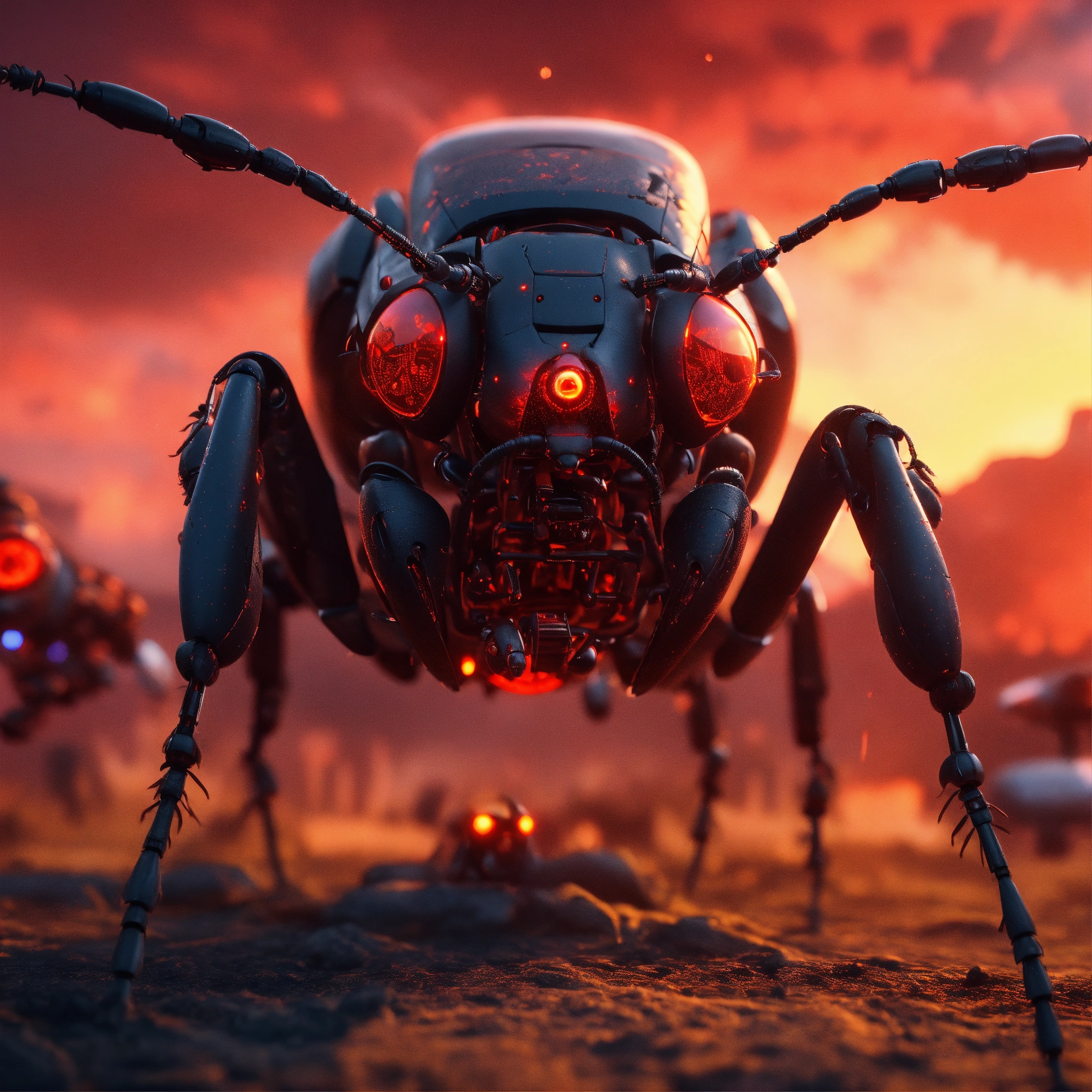 Lexica - Large black mean ant faced bio-robotic hornets with red eyes ...