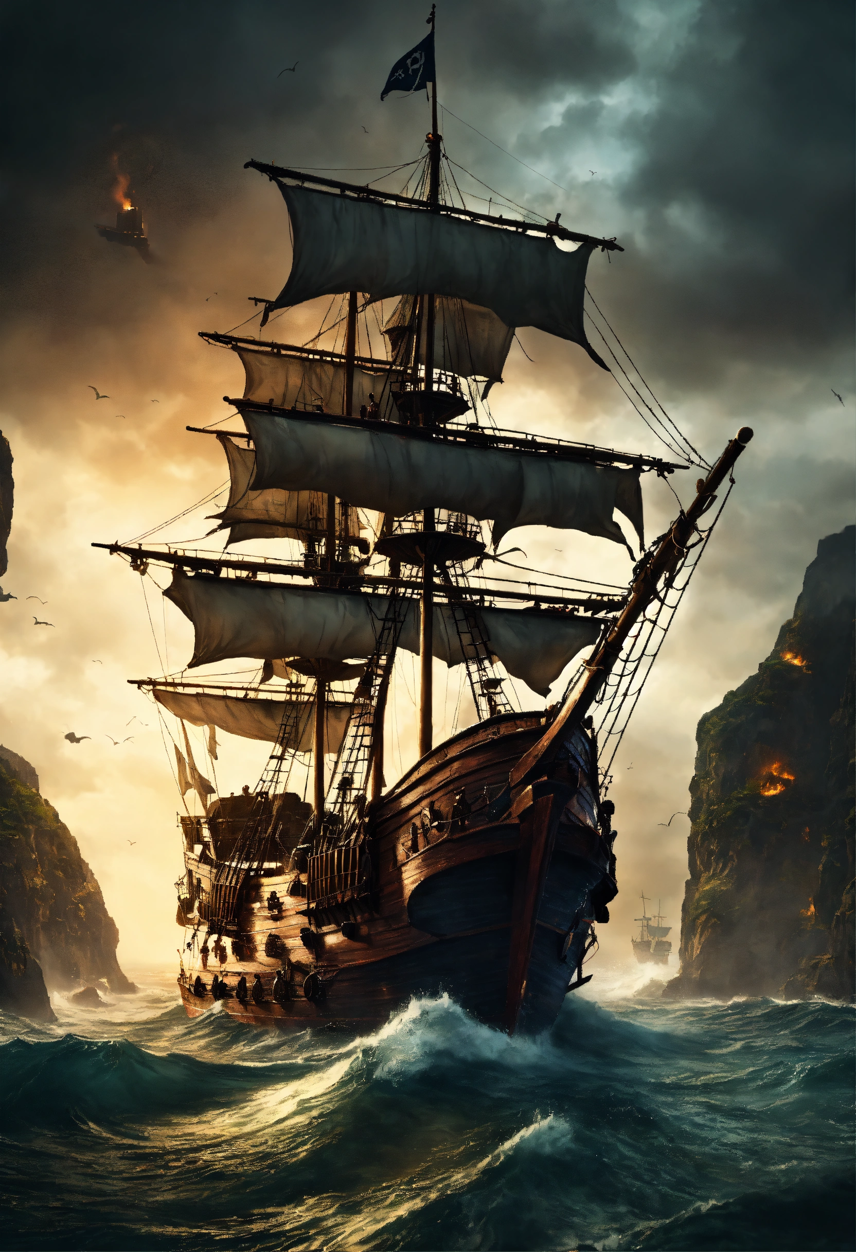 Lexica - An epic fantasy scene featuring medieval pirate ship deck full ...