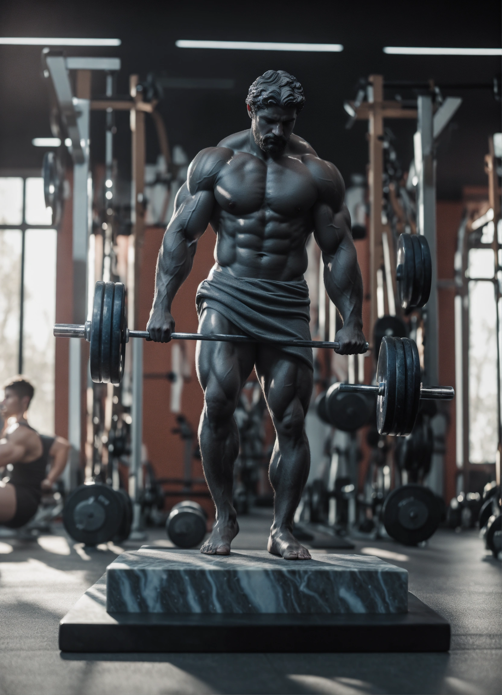 Lexica - Greek marble statues training in a fitness gym with barbells ...