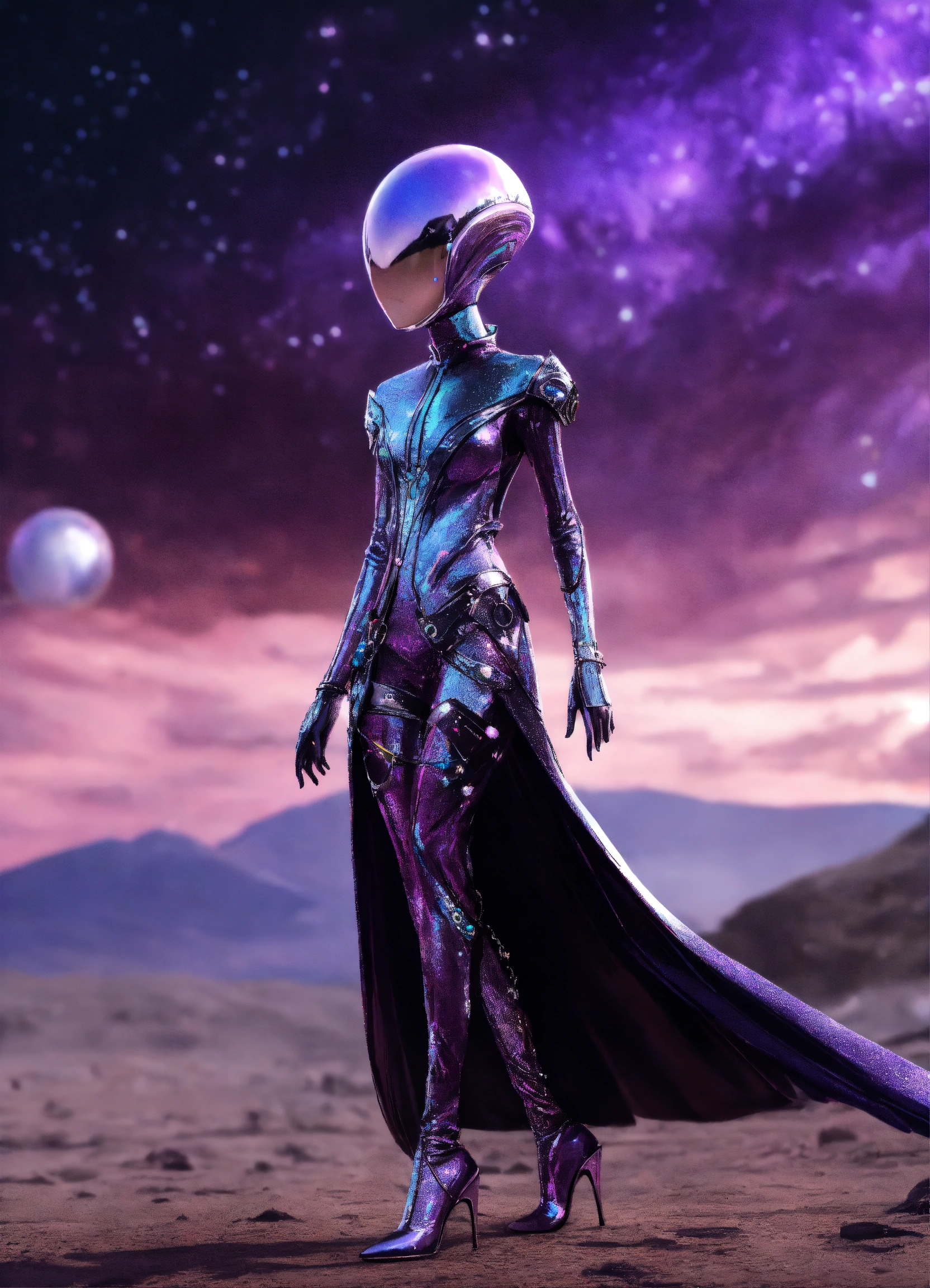 Lexica - A Alien, Alienrace, geazy Hippiestyle , long winter dress vibrand metallic purple and ...