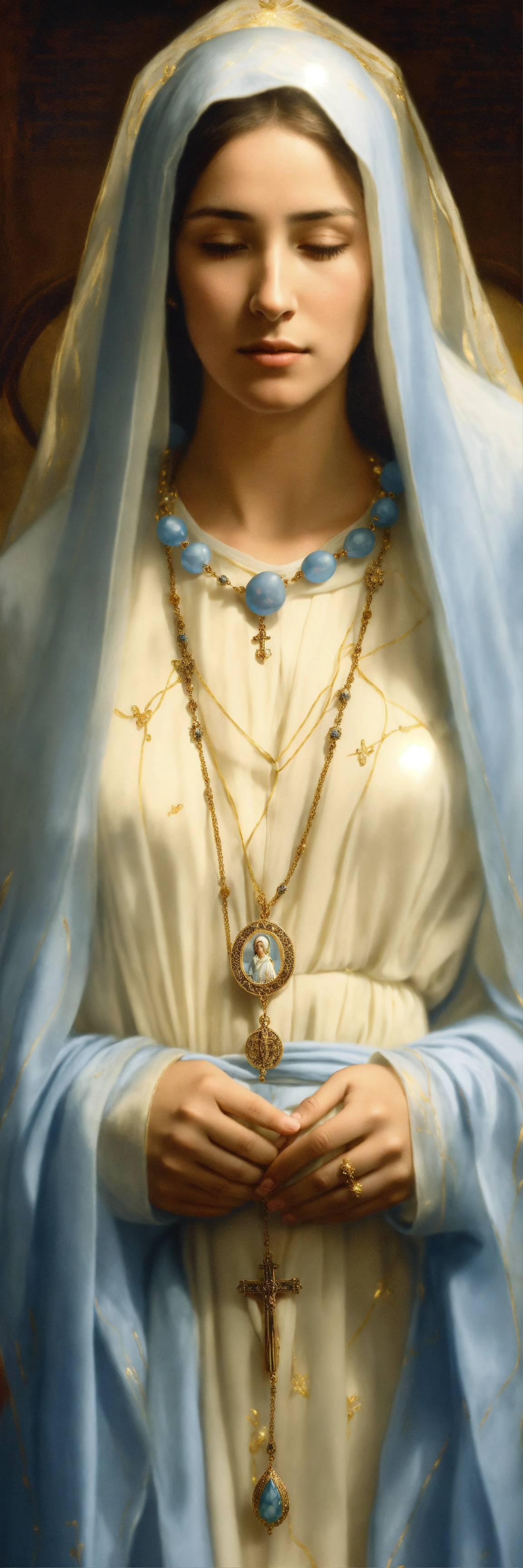 Lexica - A serene portrait of Virgin Mary, looking forward, cloaked in ...