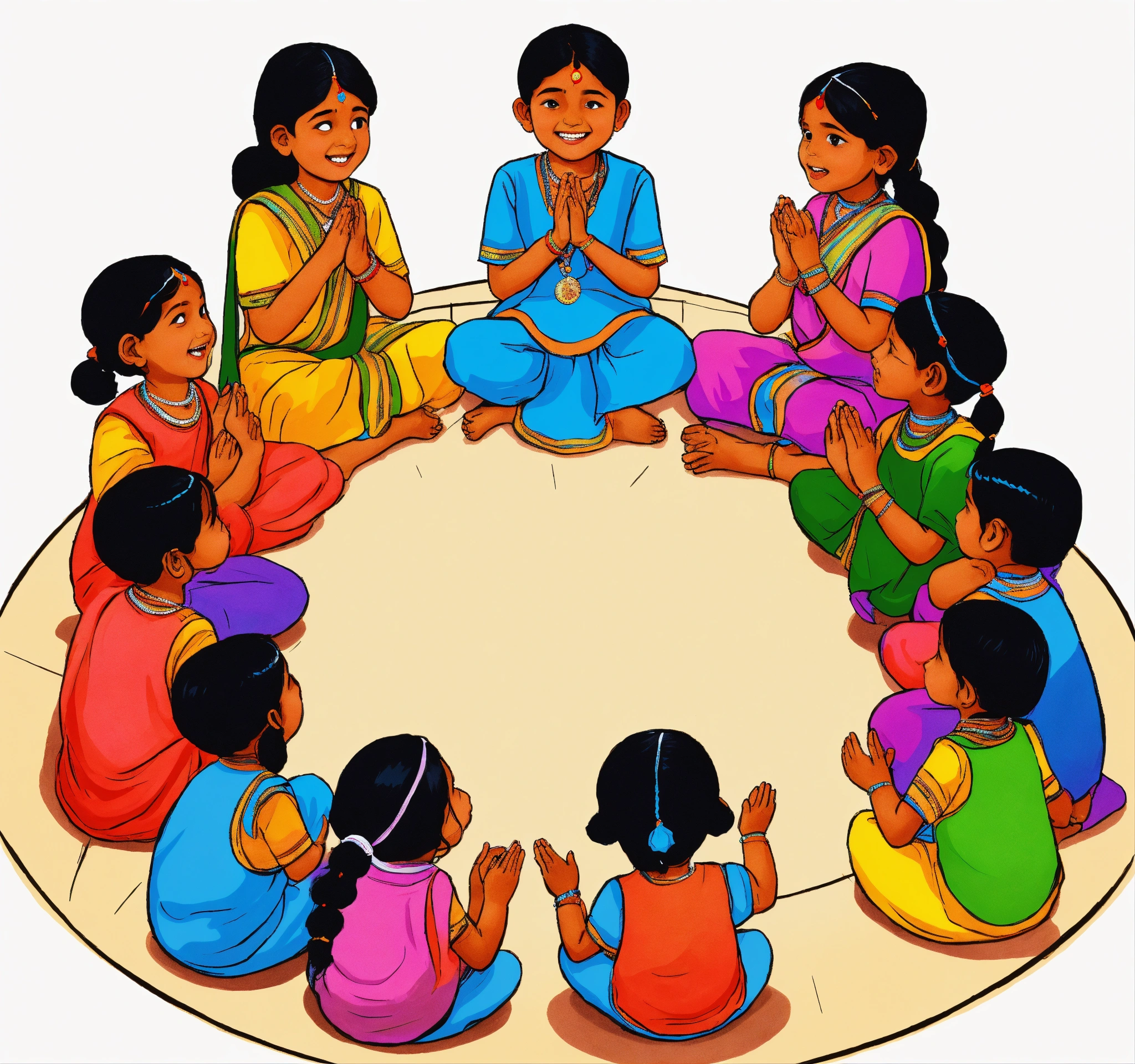 Lexica - Indian children sitting in a circle and clapping, white ...